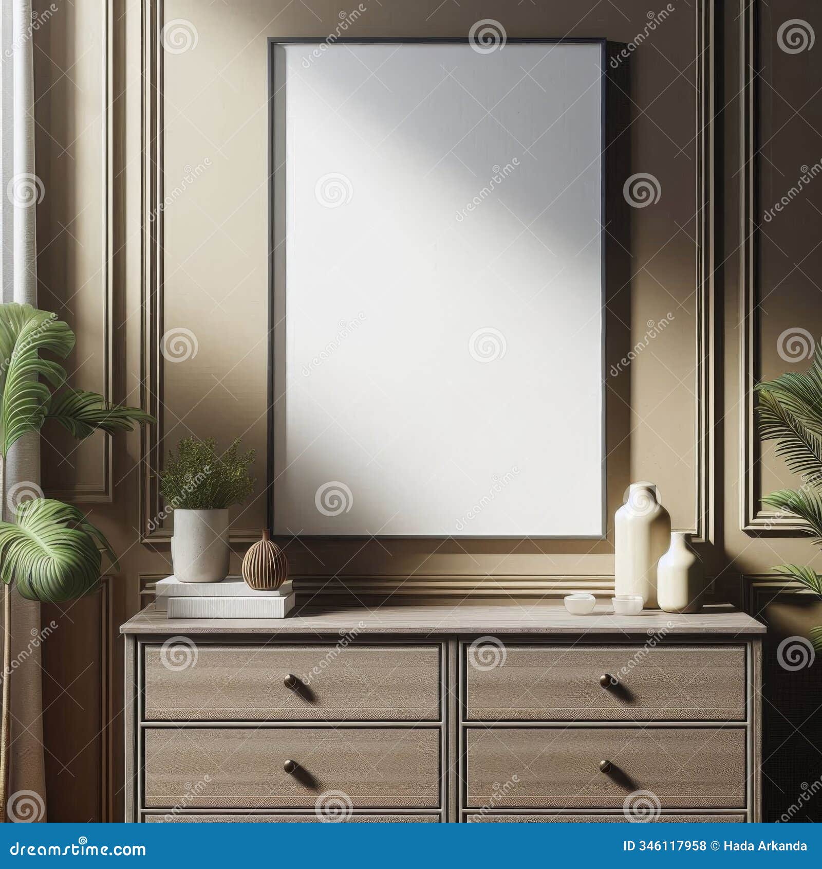Template Design Featuring a Poster Frame on a Chest of Drawers within ...