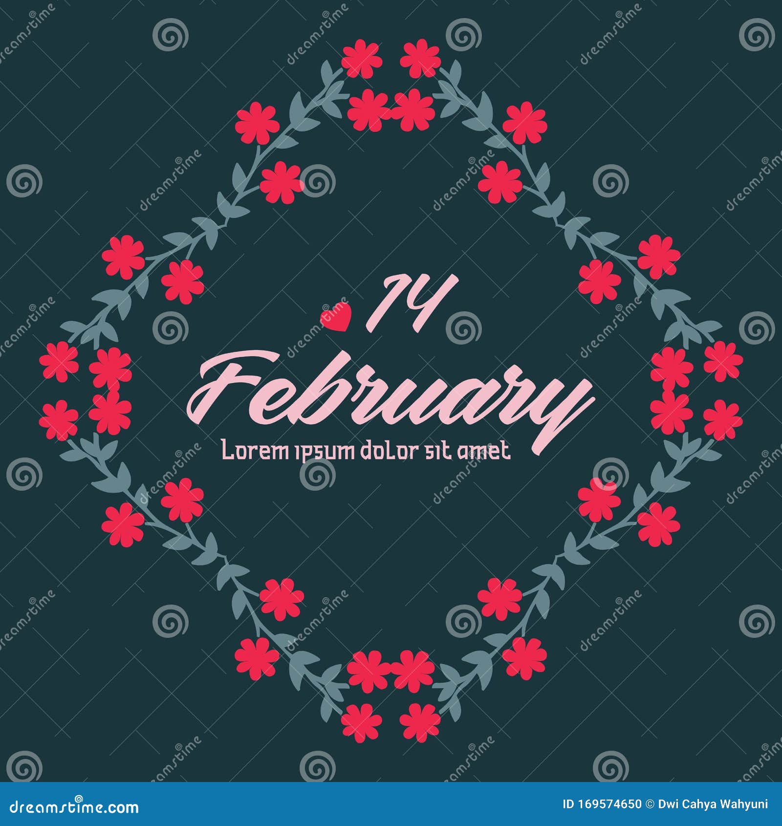 Template Design for 14 February, with Beautiful Leaf and Wreath Frame ...