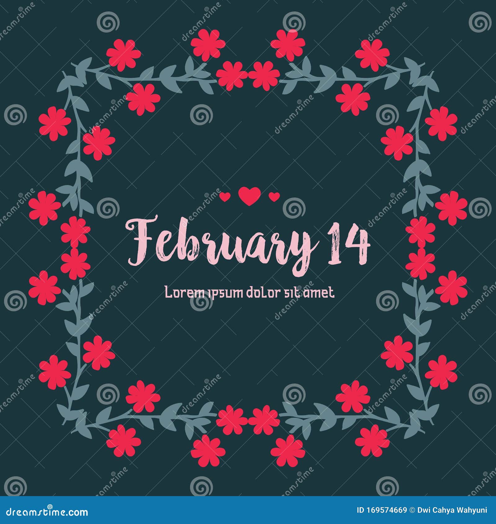 Template Design for 14 February, with Beautiful Leaf and Wreath Frame ...