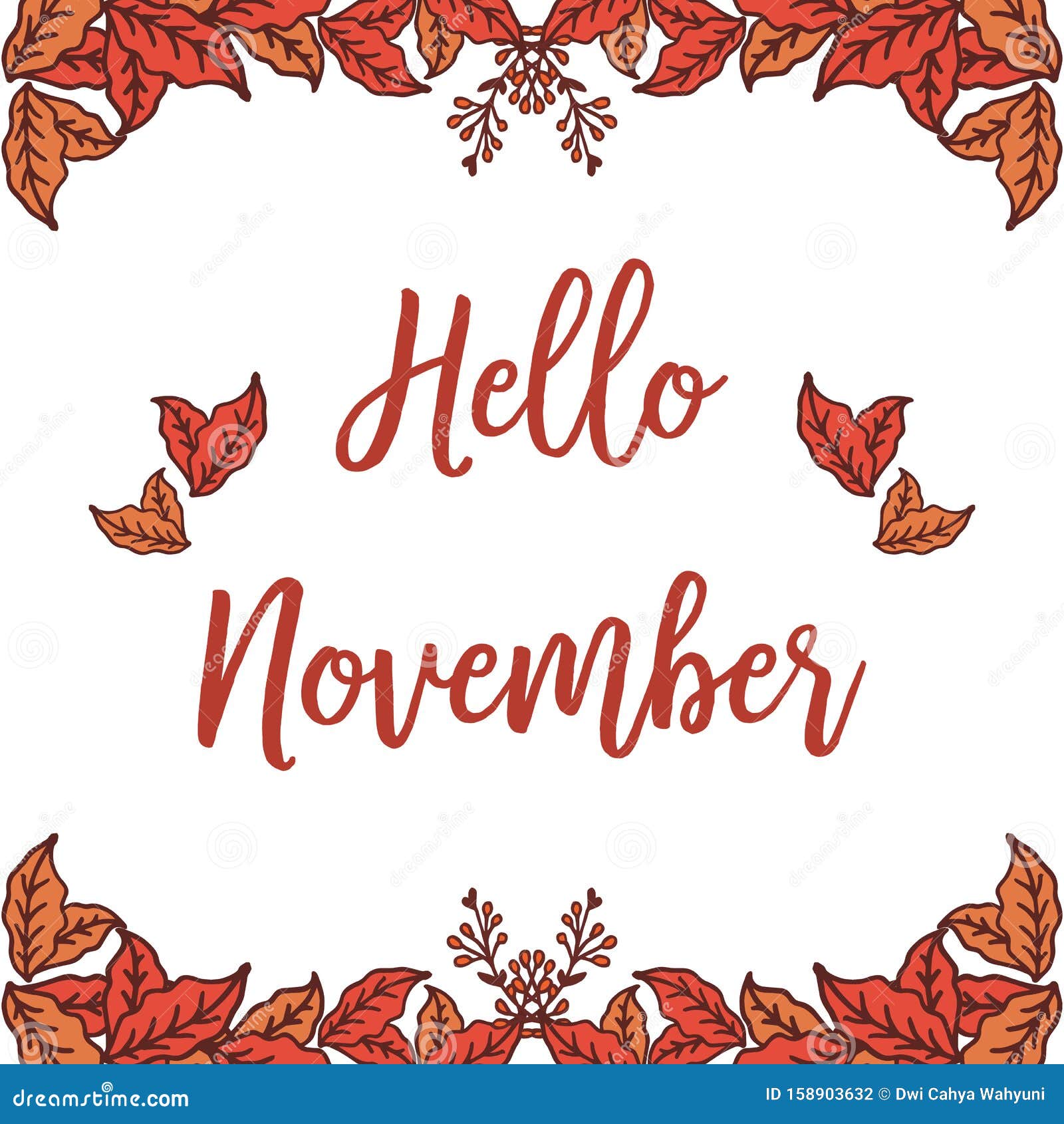 Template Design of Hello November with Pattern of Colorful Leaf Frame ...
