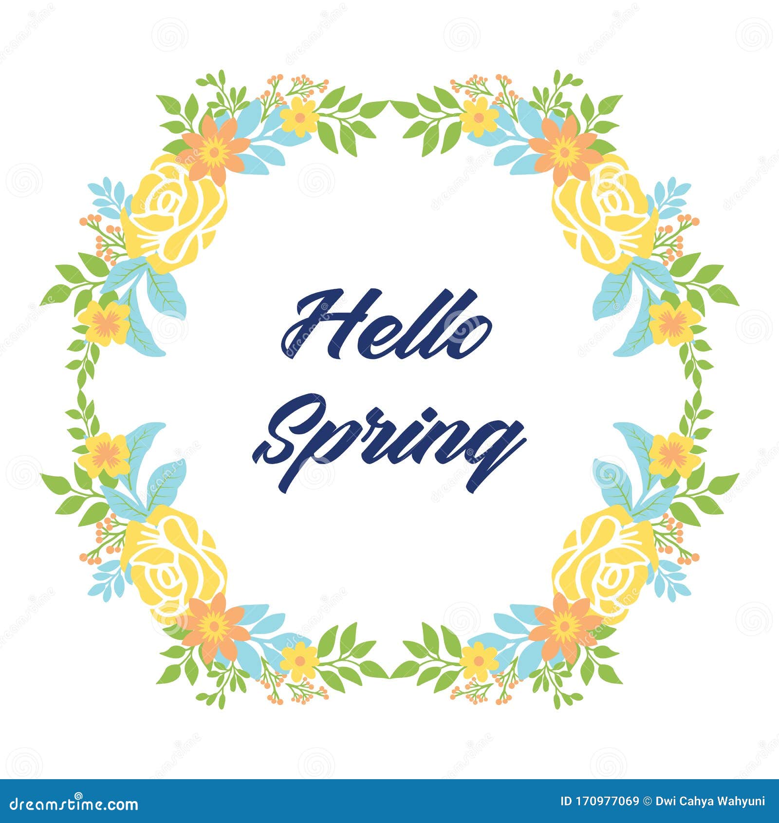 Template Design for Hello Spring Invitation Card, with Elegant Leaf and ...