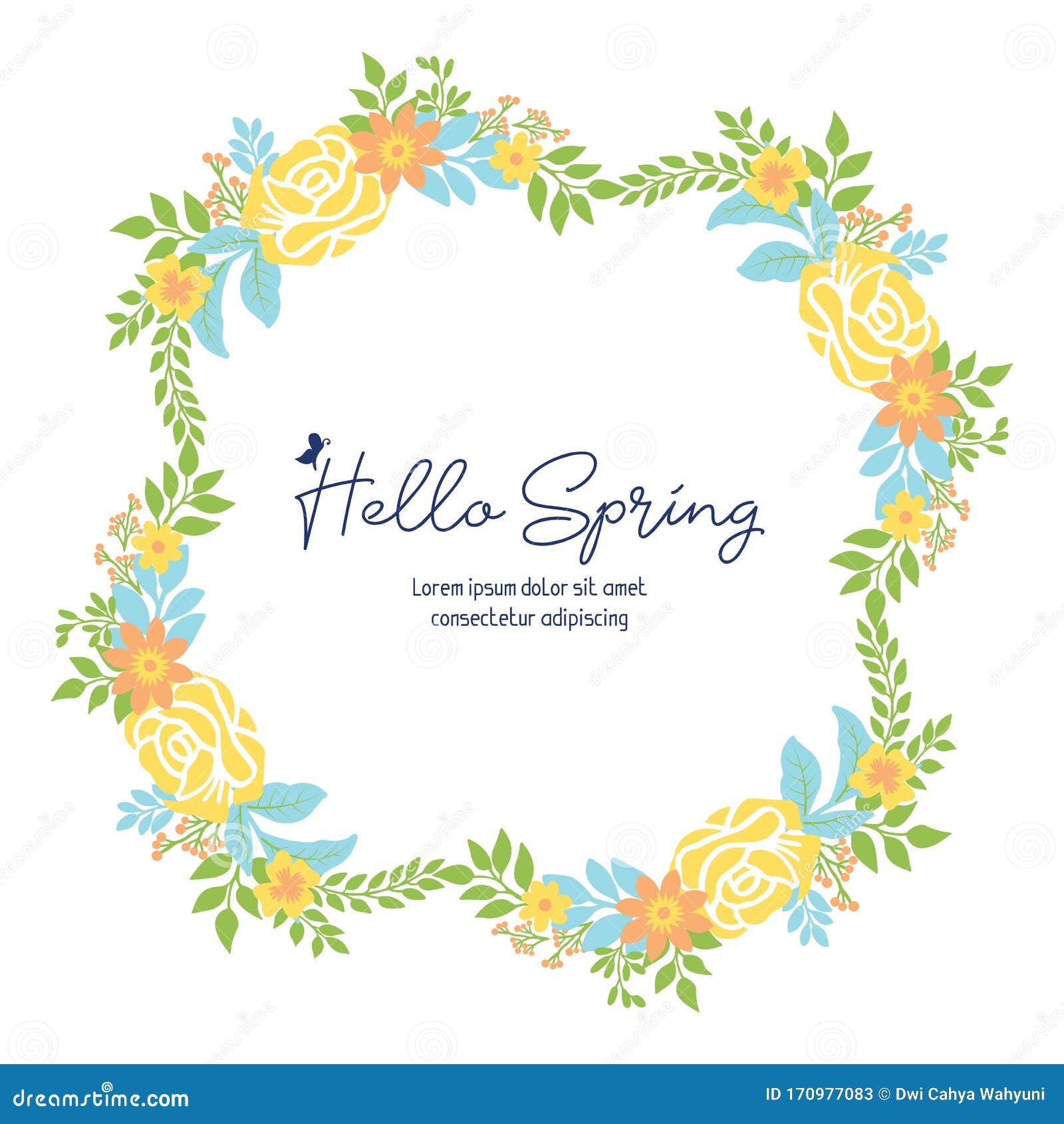 Template Design for Hello Spring Invitation Card, with Elegant Leaf and ...