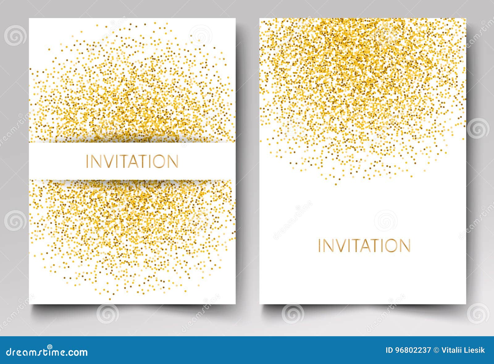 Template Design of Invitation Gold Glitter Confetti on White Background ...