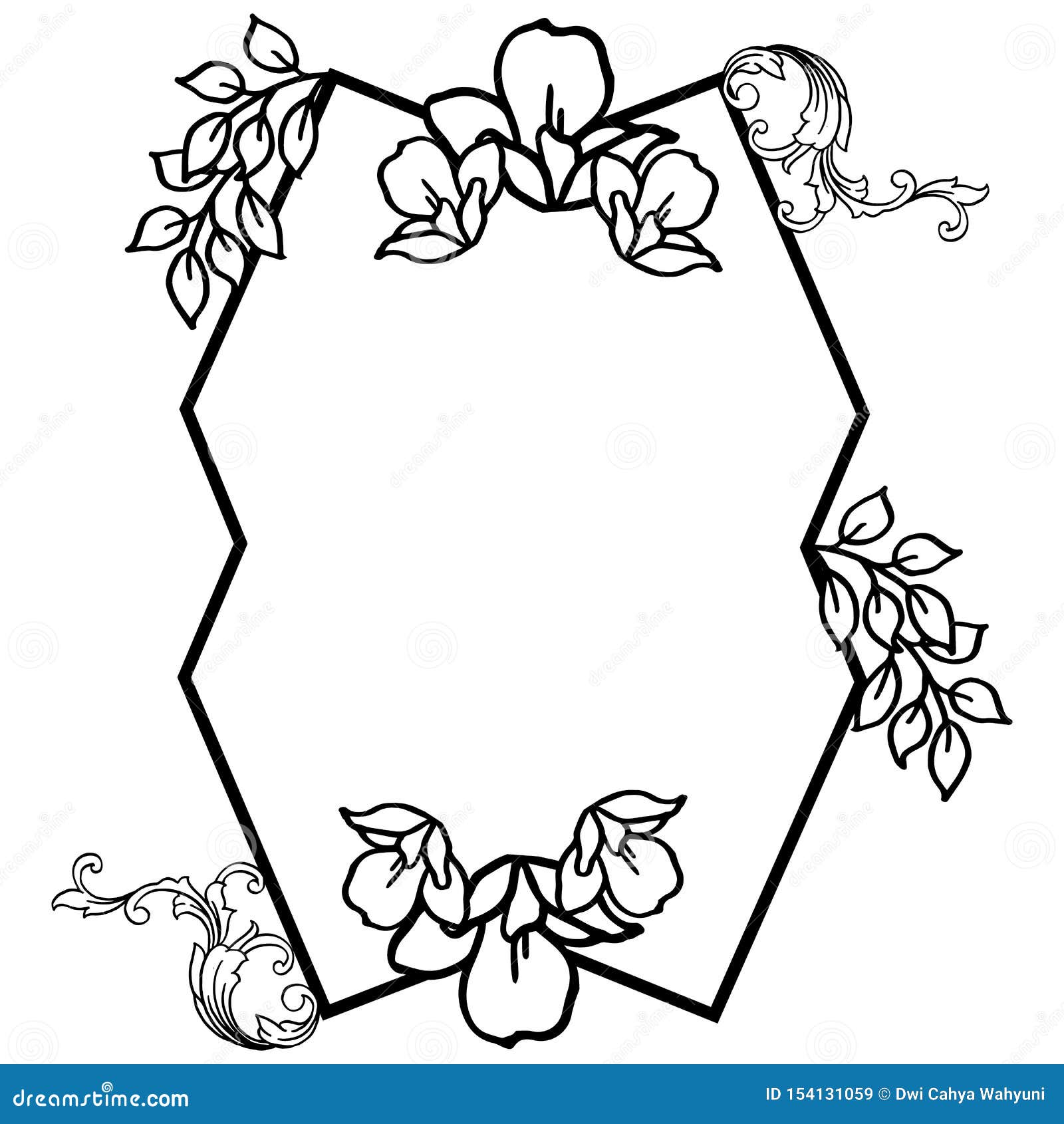 Template Design with Sketched for Leaf Floral Frame. Vector Stock ...