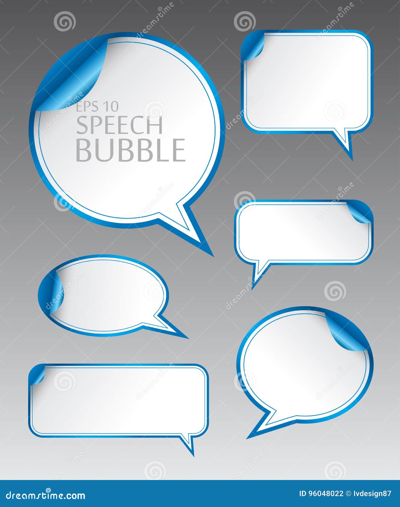 Template Of Different Empty Blue Speech Bubbles With Curved Corner For ...