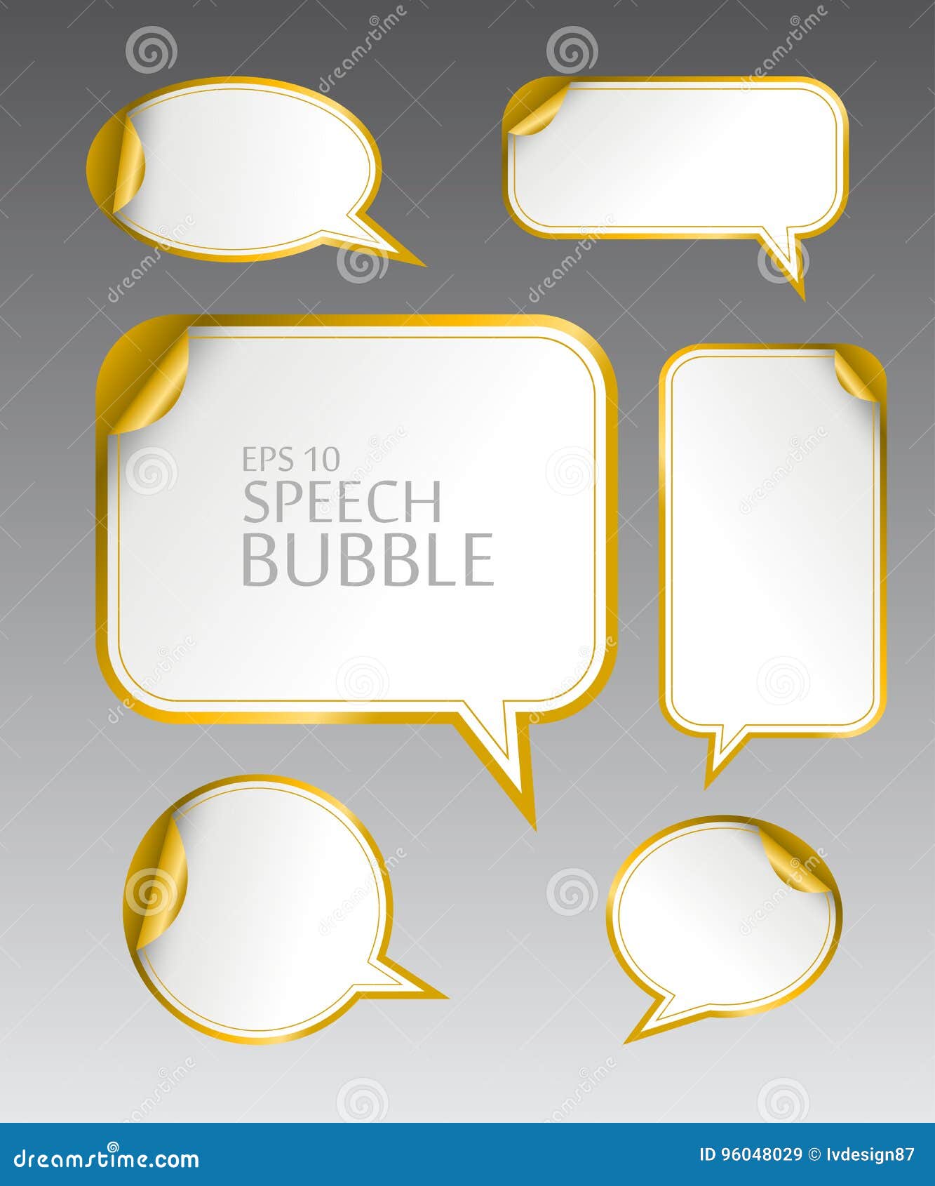 Template Of Different Empty Gold Speech Bubbles With Curved Corner For ...