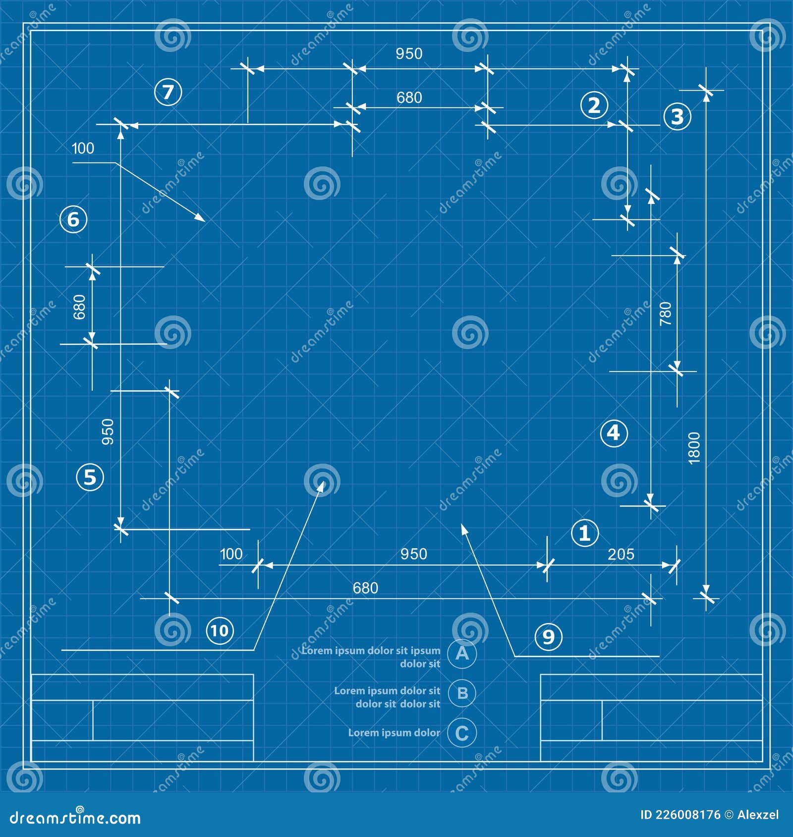Template Drawing Plan Scheme with Dimensions, Strings Stock Vector ...