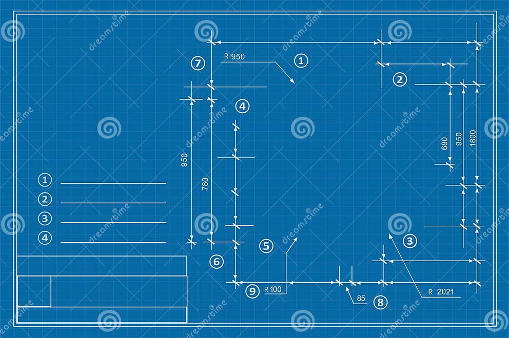 Template Drawing Plan Scheme with Dimensions, Strings Stock Vector ...