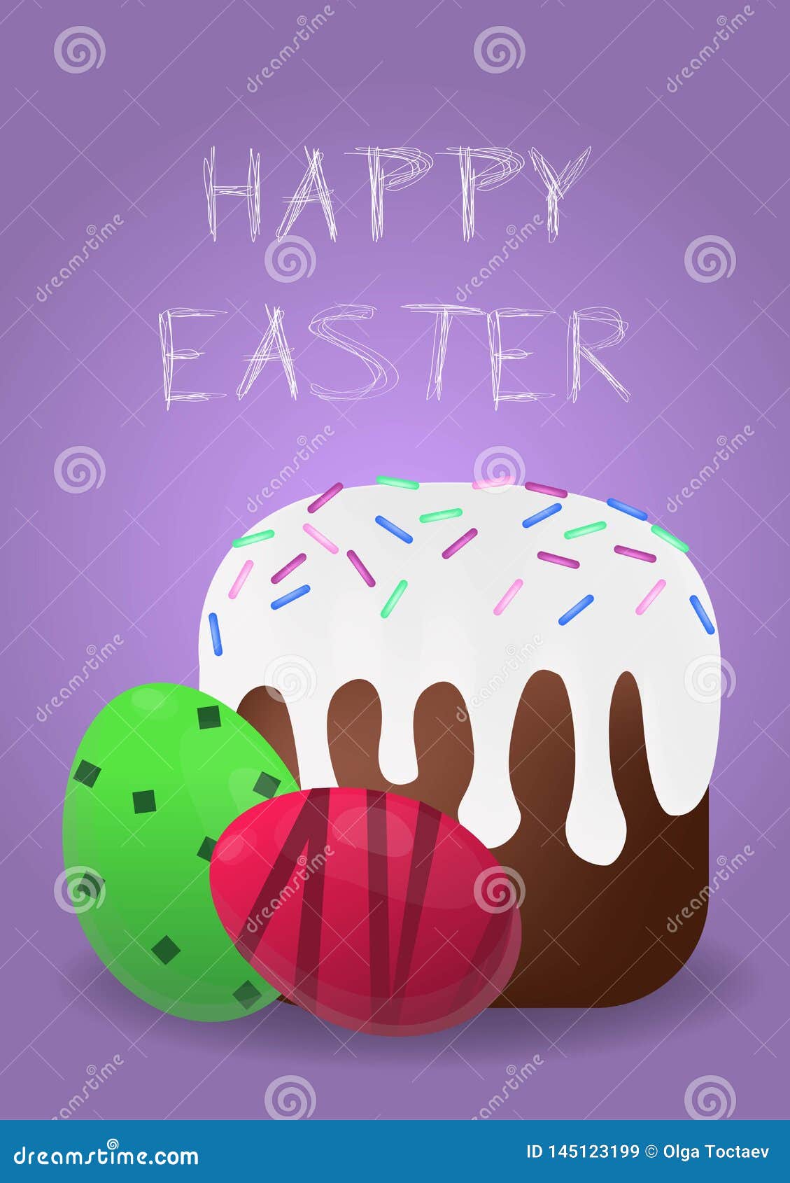 Template Easter Violet Card with Realistic Eggs and Cake. Vector ...