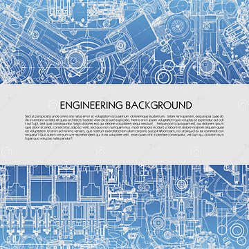 Template Engineering Background with Drawings of Car Engines with Space ...