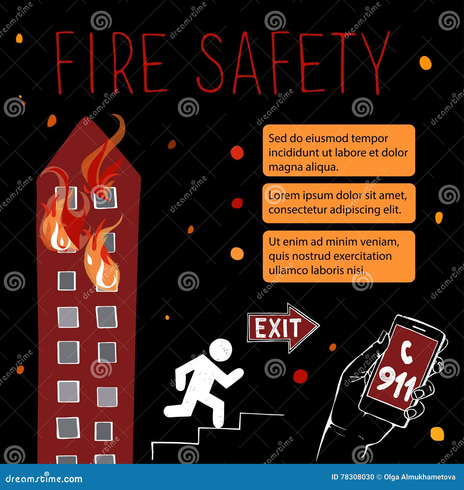 Template for Fire Safety Instructions. Stock Vector - Illustration of ...
