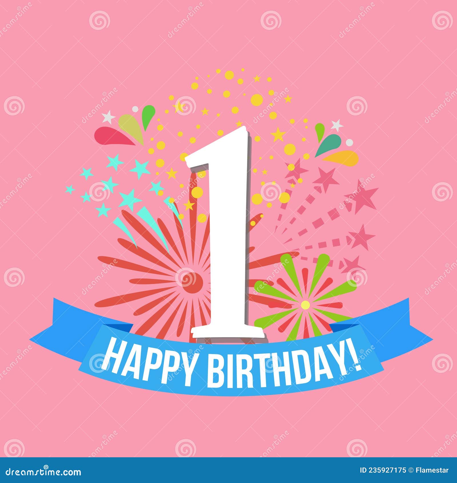 Template First Birthday Celebration and Abstract Text on White ...