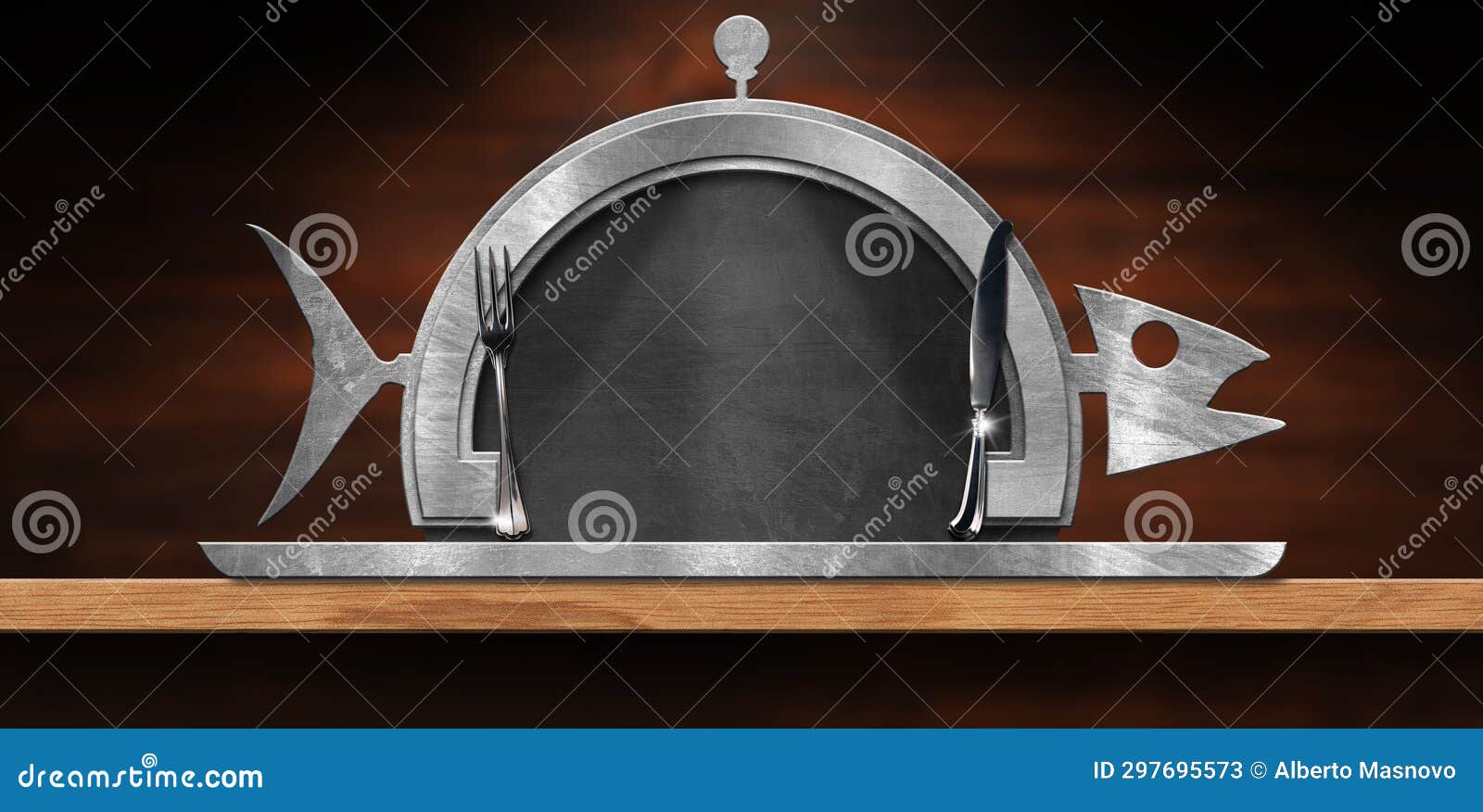 Template for a Fish Menu - Empty Blackboard on a Wooden Table Stock ...