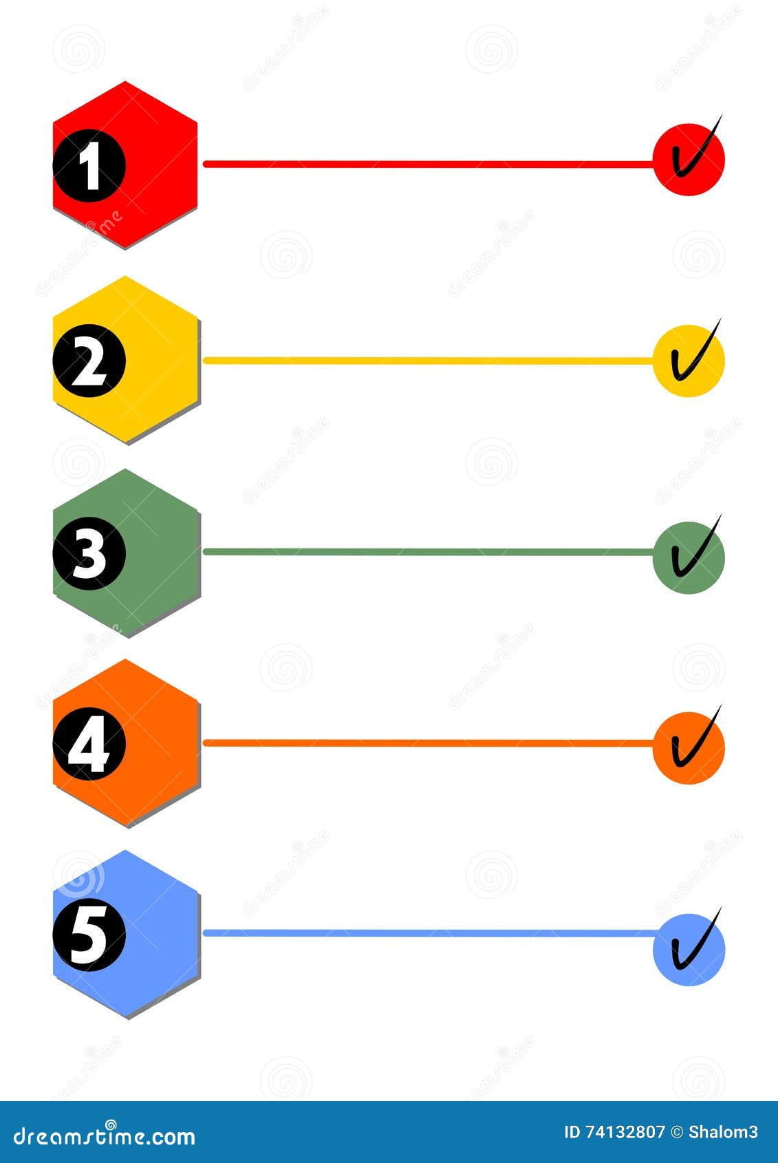 Template for Five Steps Process with Hexagonal Elements, Numbers, Lines ...