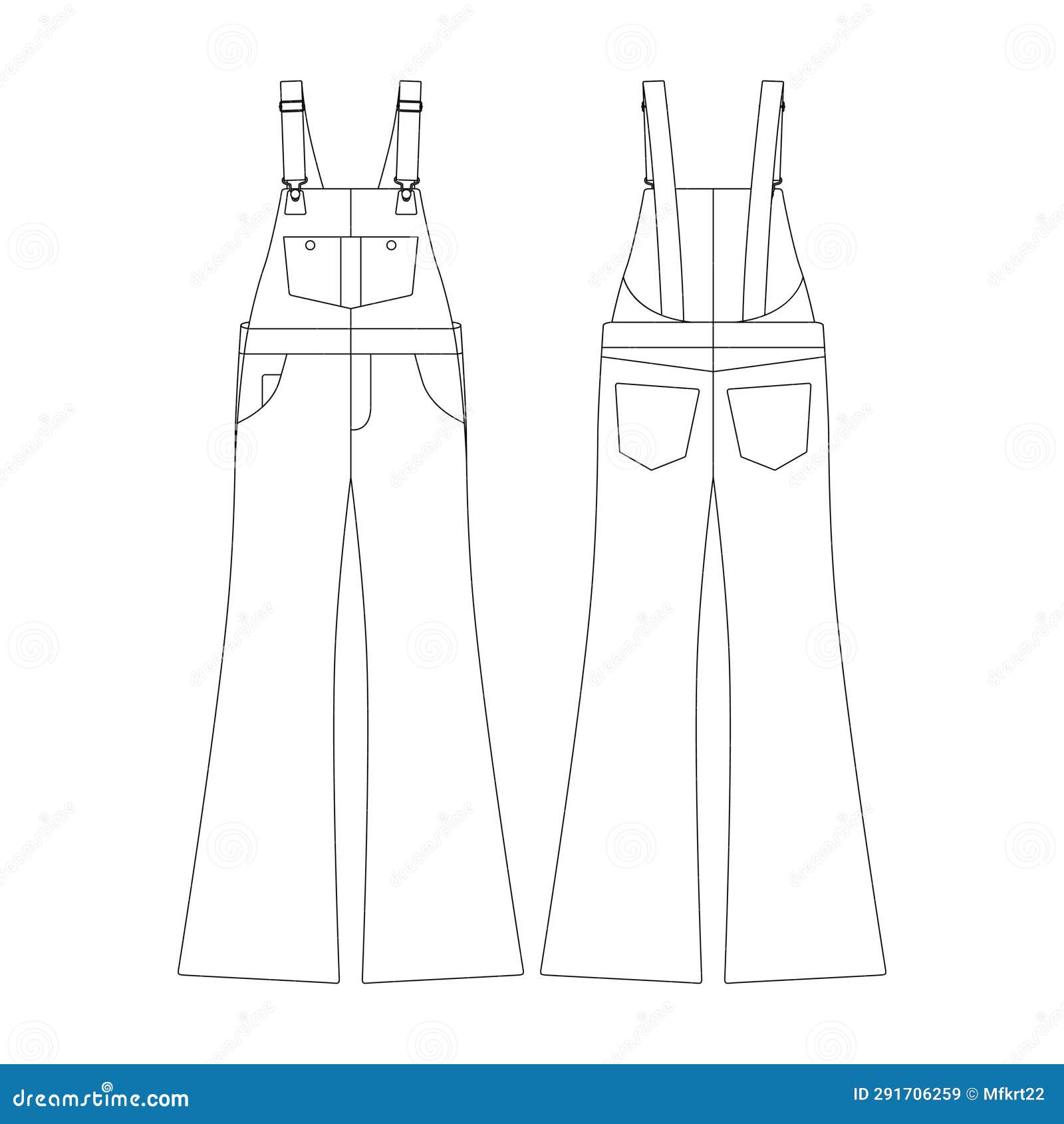 Template Flared Overall Vector Flat Design Outline Clothing Collection ...
