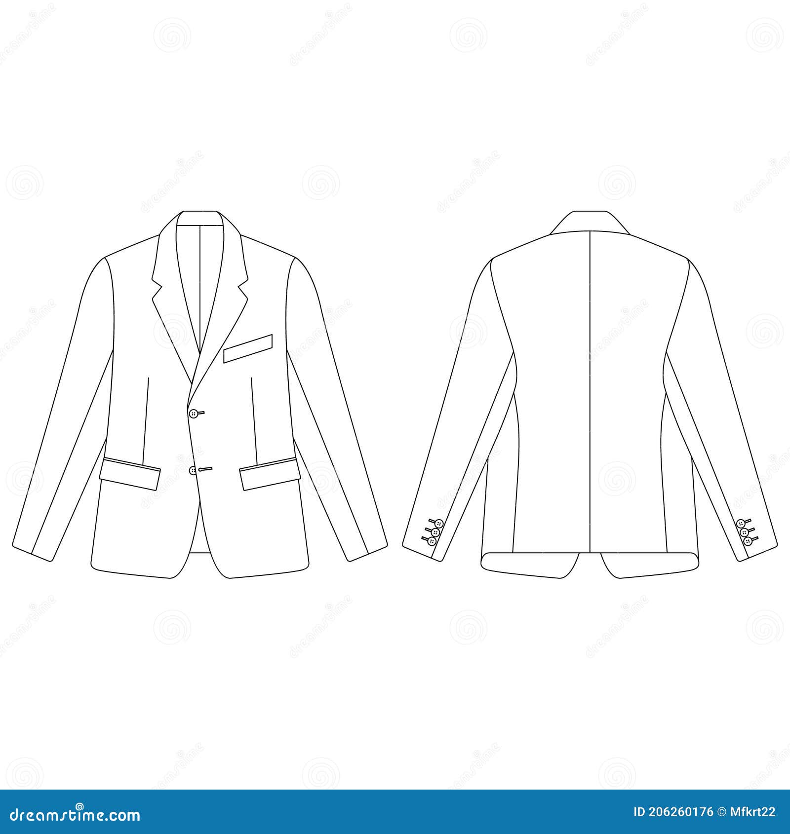 Blazer Vector Line Art Outline Breasted Blazer Collection For Size ...