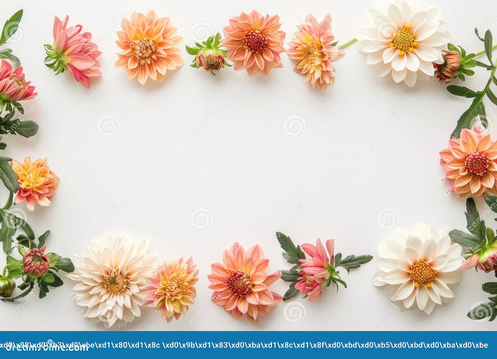 Template with Flowers on the Edges on White Background Stock ...