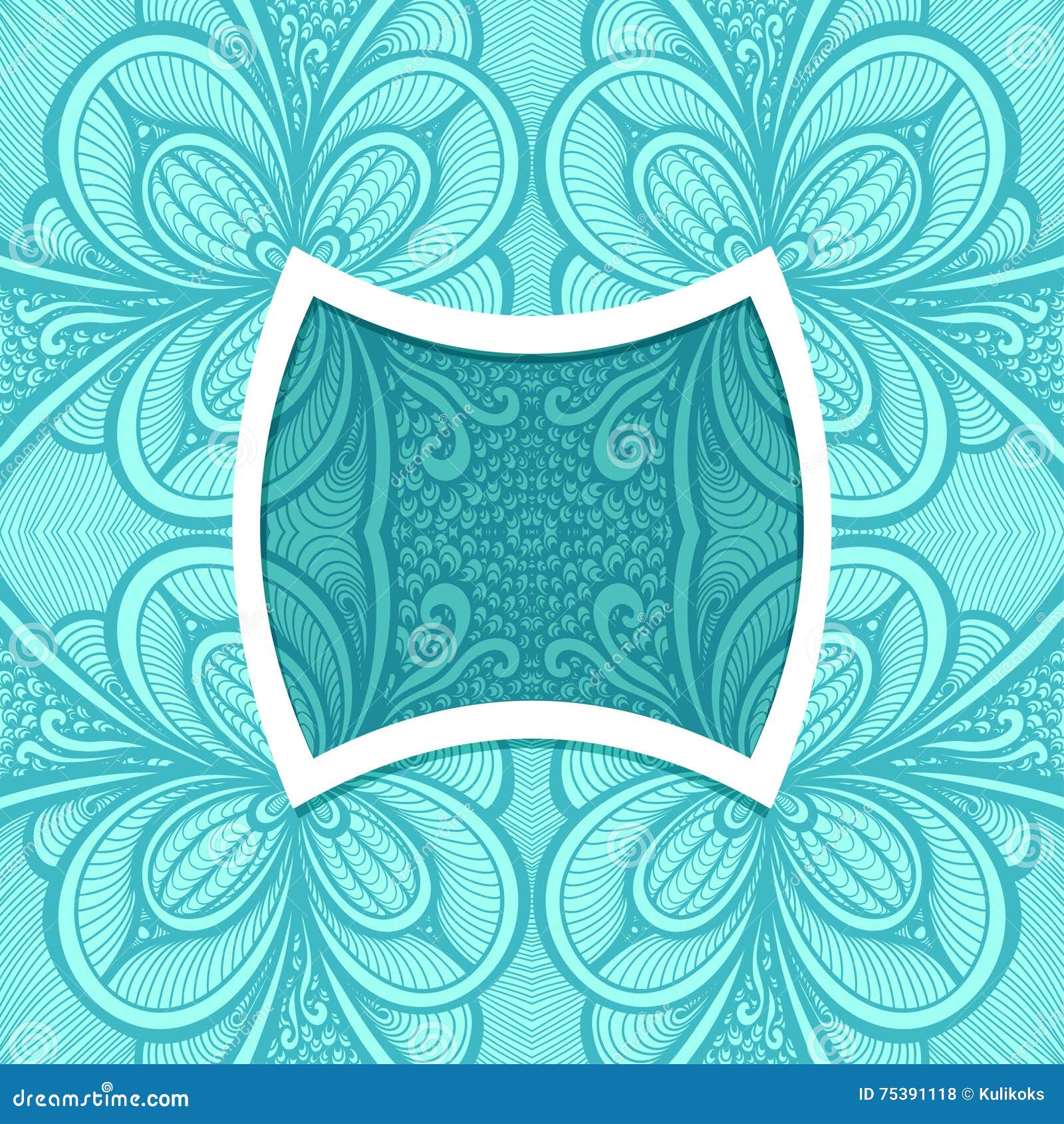 Template with Frame and Seamless Zen-doodle Pattern in Blue Stock ...