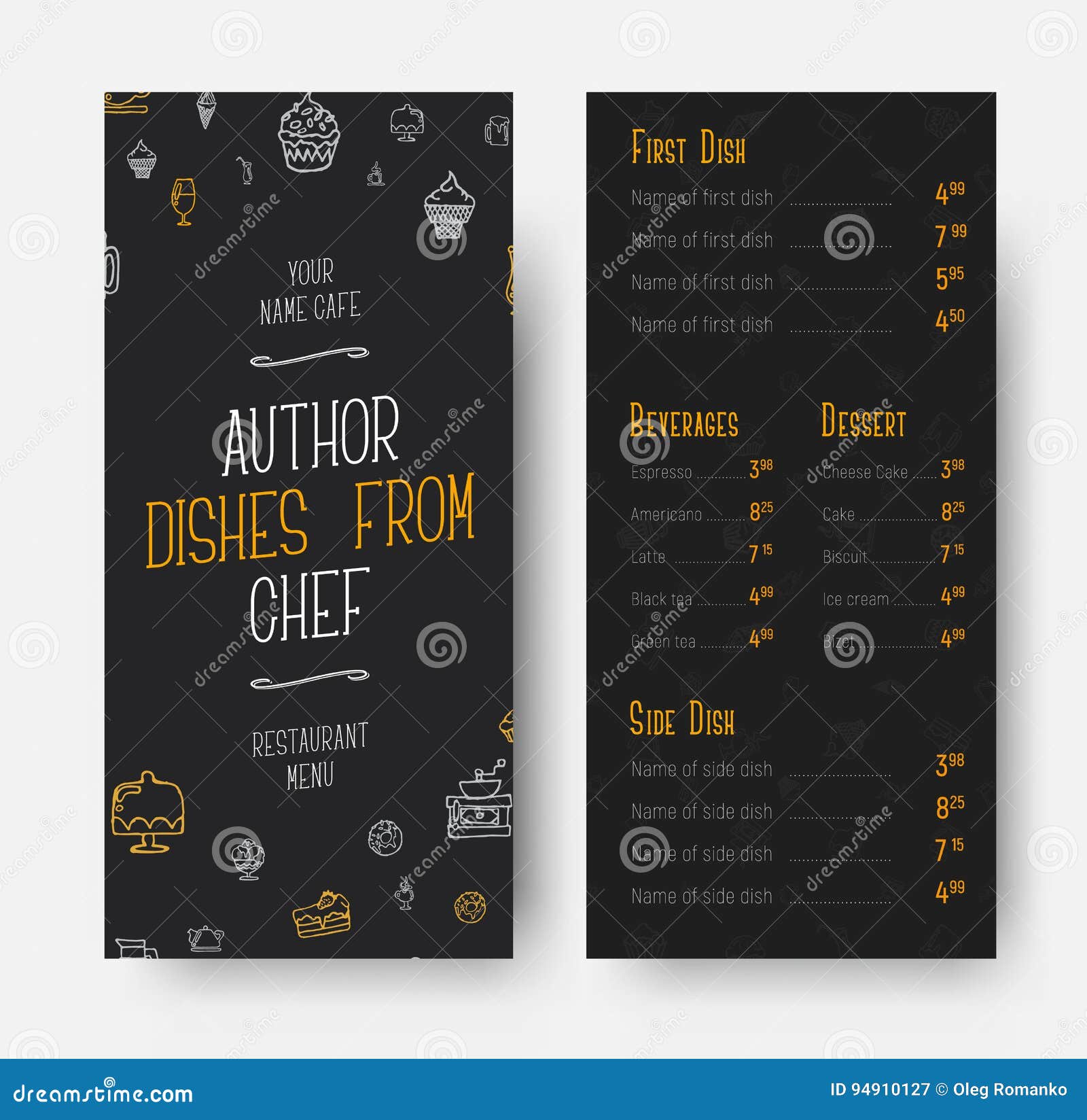 Template for the Front and Back of the Narrow Menu for a Restaurant or ...