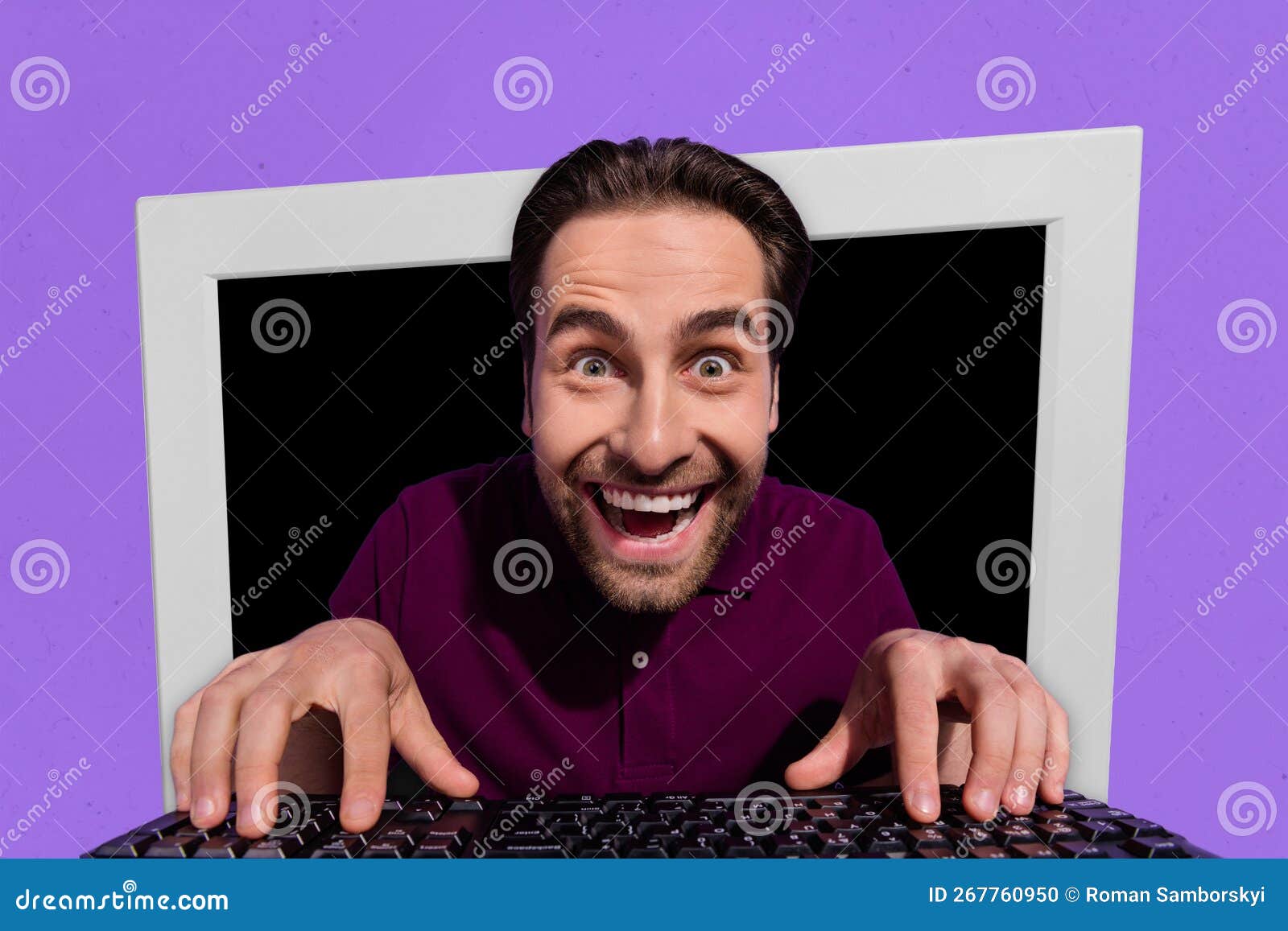 Template Funny Collage of Crazy Cool Addicted Guy Using New Technology ...