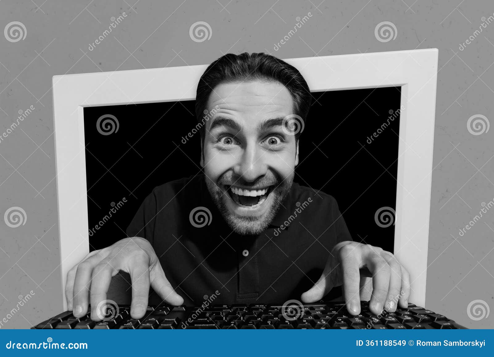 Template Funny Collage of Crazy Cool Addicted Guy Using New Technology ...