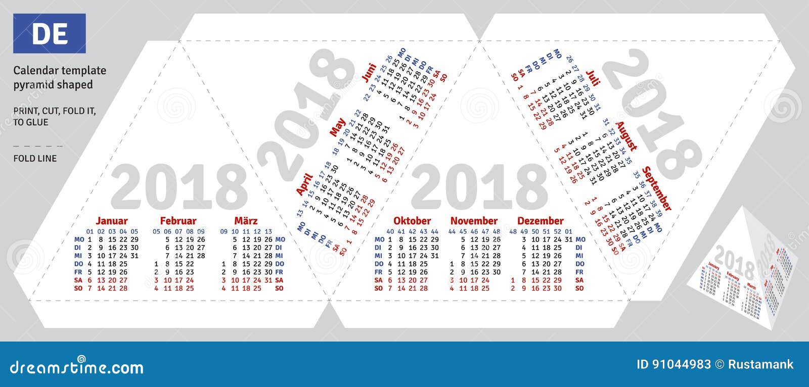 Template German Calendar 2018 Pyramid Shaped Stock Vector ...