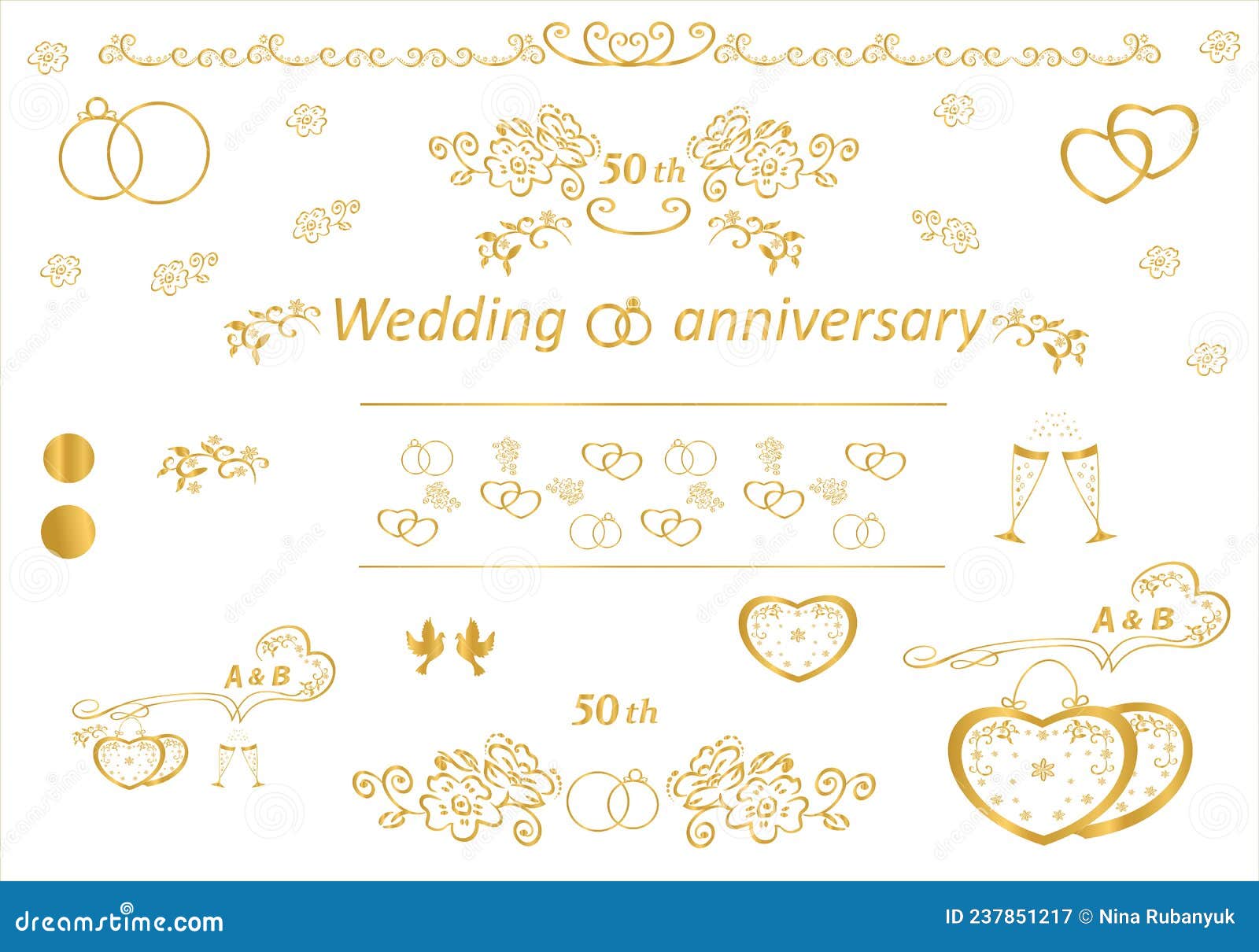 Template of Golden Elements for 50th Wedding Anniversary Stock Vector ...