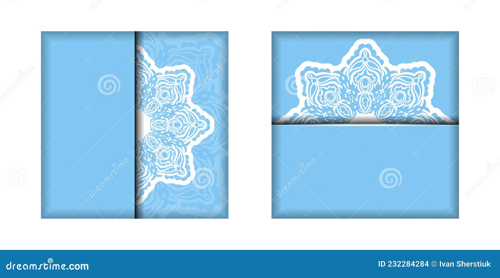 Template Greeting Card in Blue Color with a Luxurious White Pattern for ...