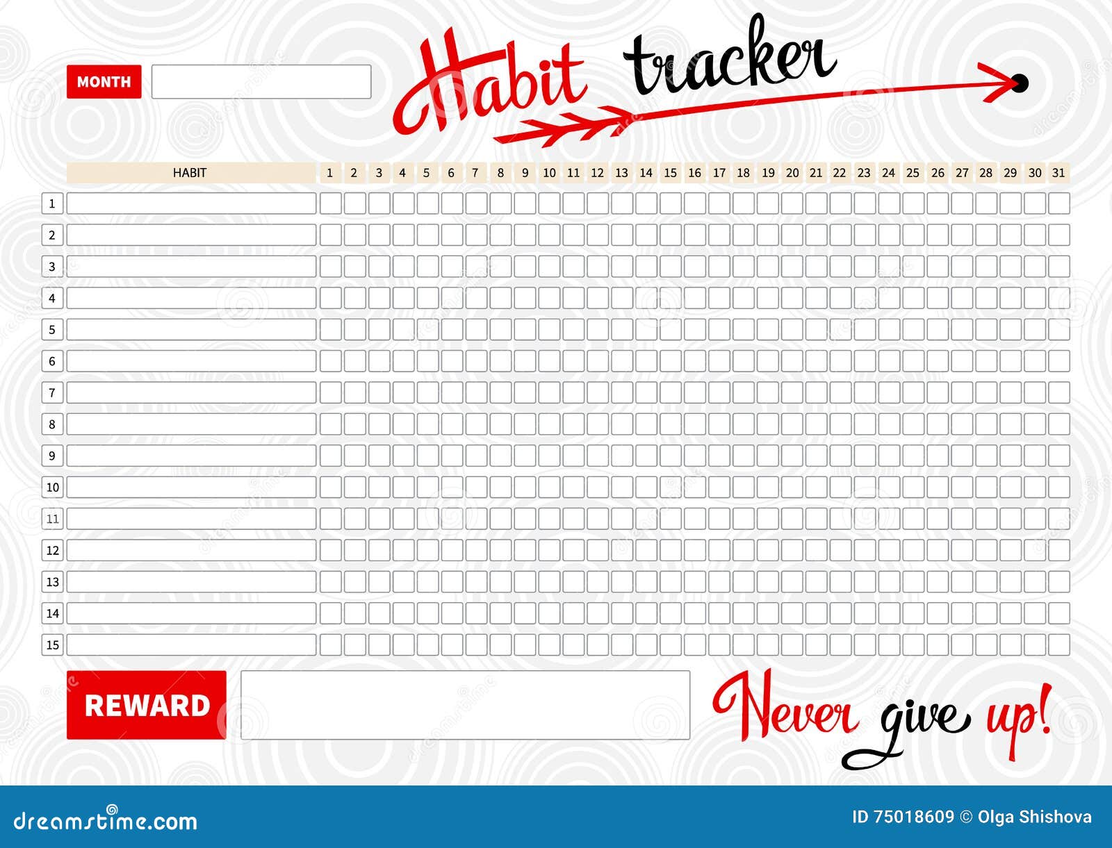 Habits Tracker For A Month. Simle Template. Design For Organizer Or ...