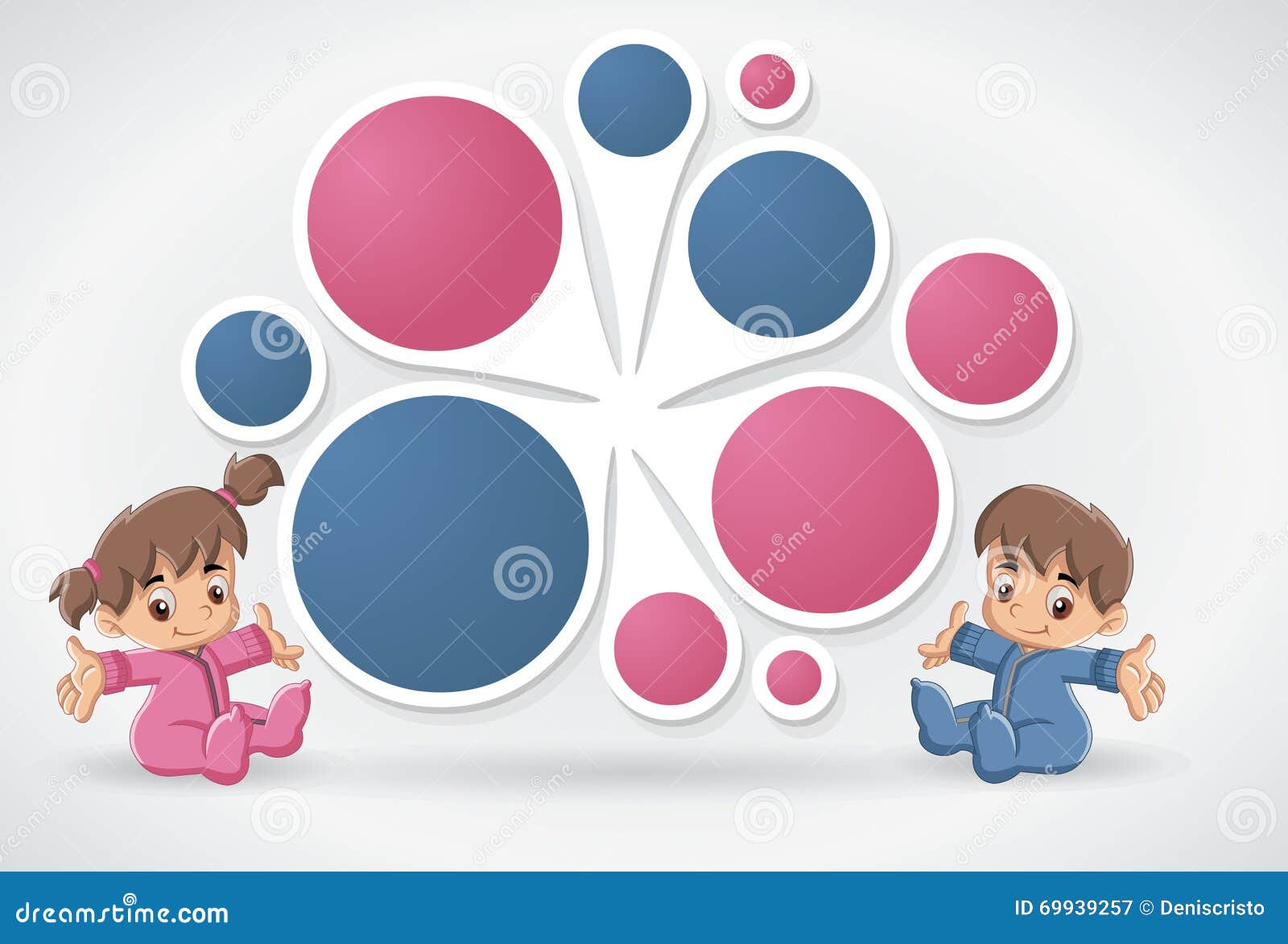 Cartoon Babies. Funny Newborn Boy And Girl Sitting Together, Cute Twins ...