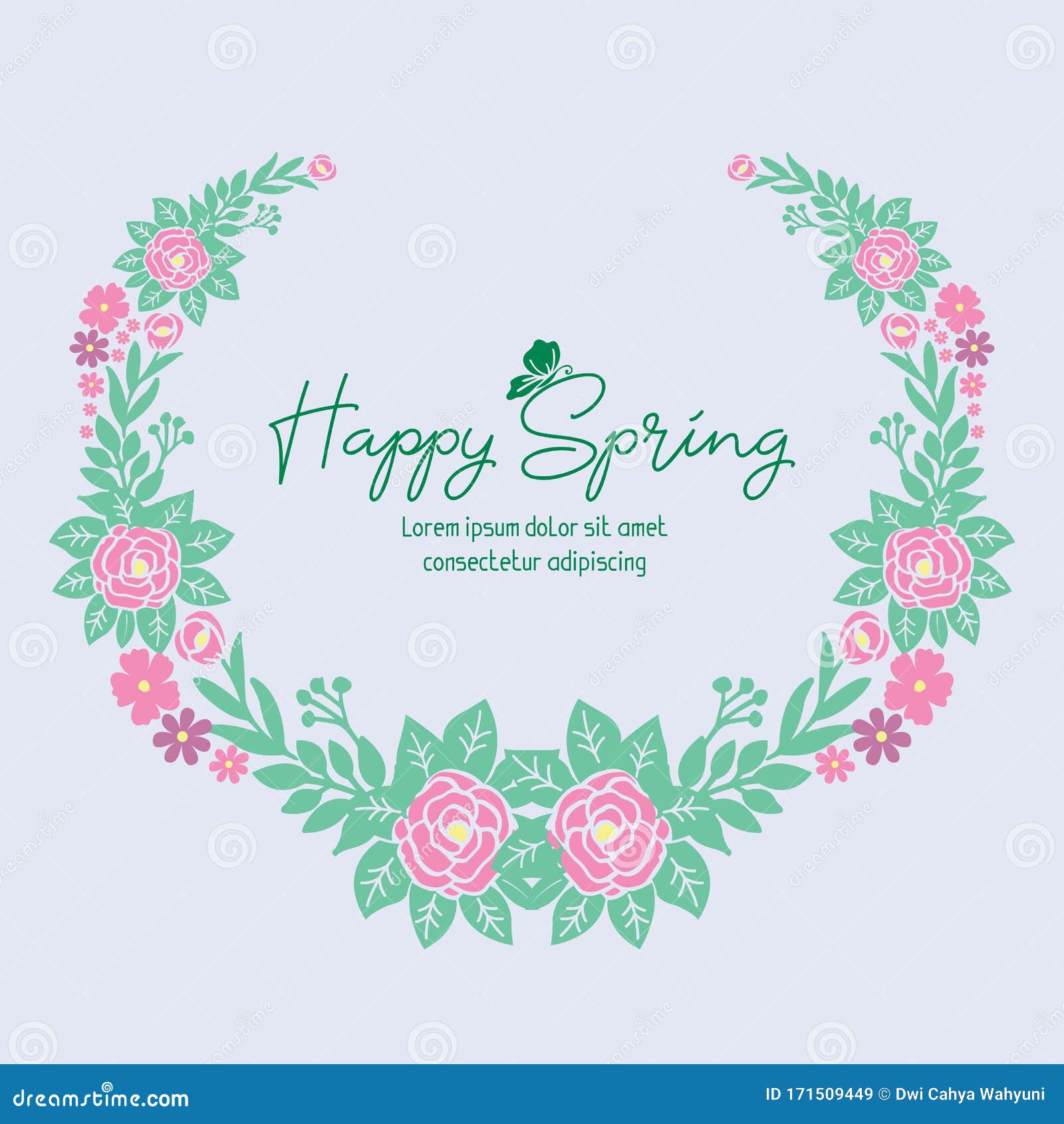 Template for Happy Spring Greeting Card Design, with Beautiful of Leaf ...
