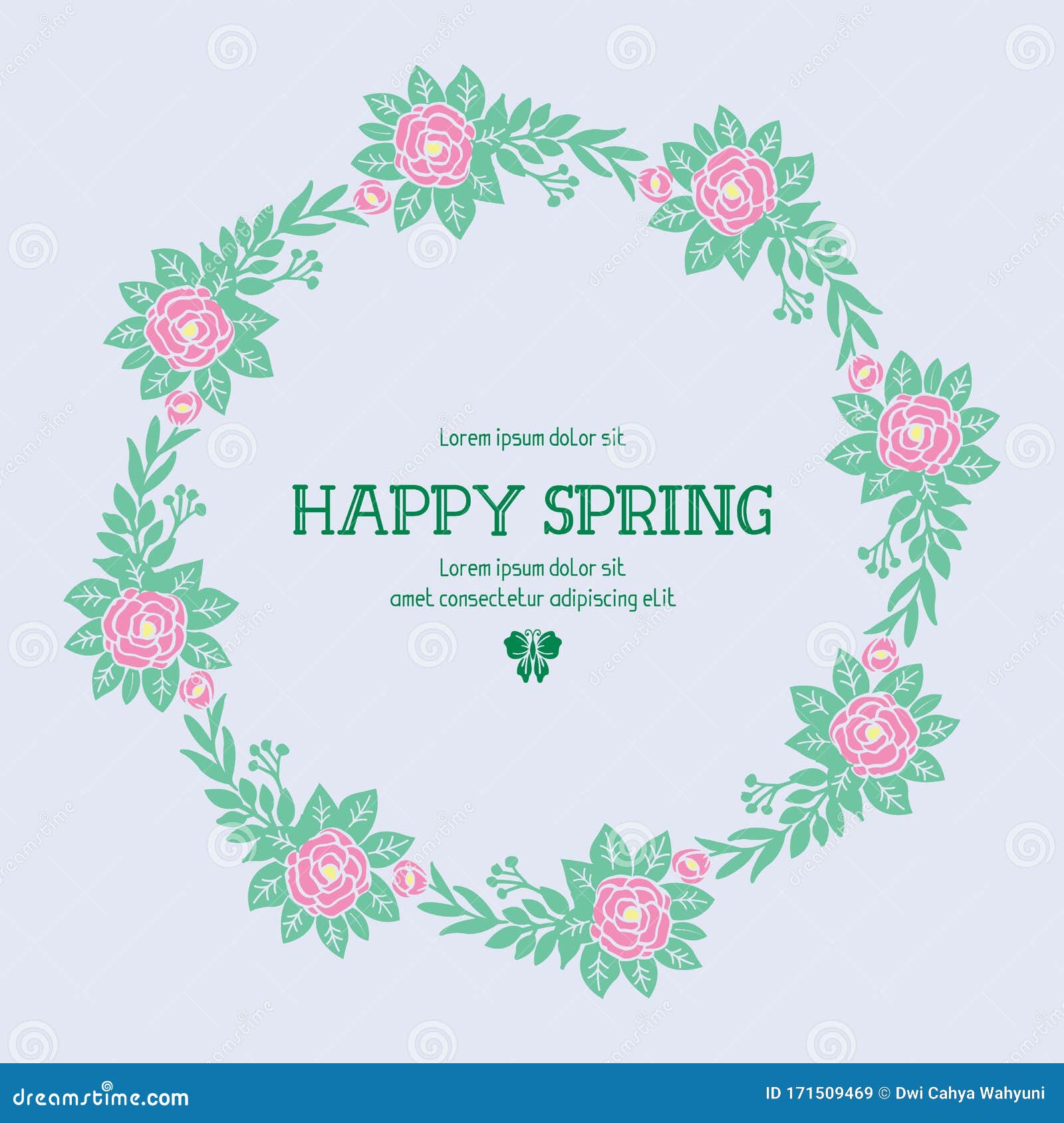 Template for Happy Spring Greeting Card Design, with Beautiful of Leaf ...