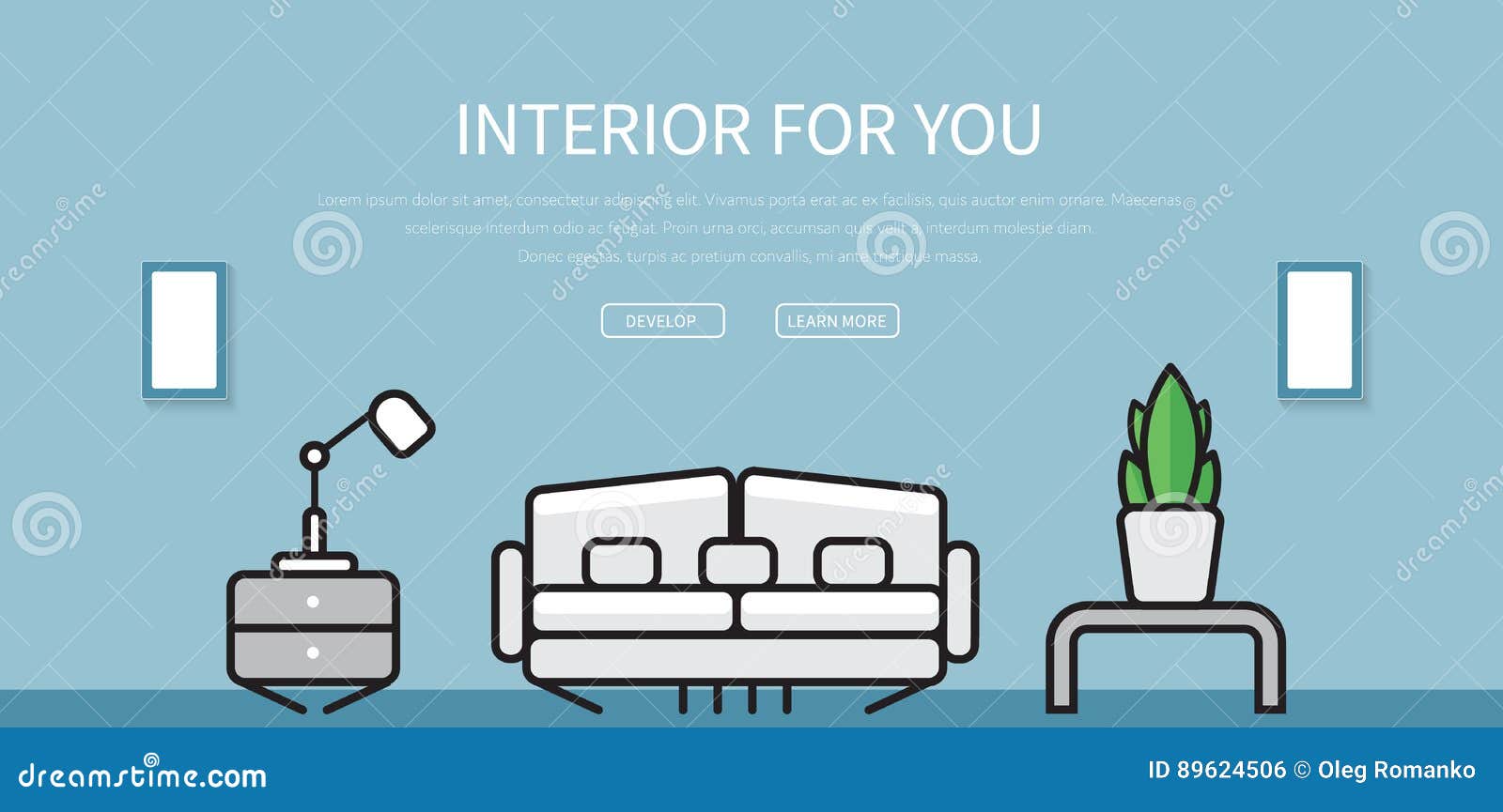 Template Header for a Web Site with Interior Design of the Room Stock ...