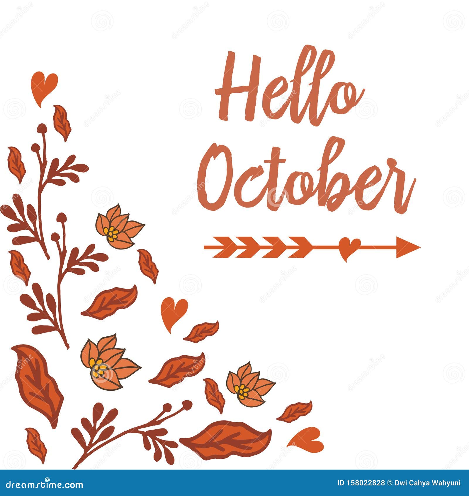 Template Hello October with White Background, Style of Leaf Floral ...