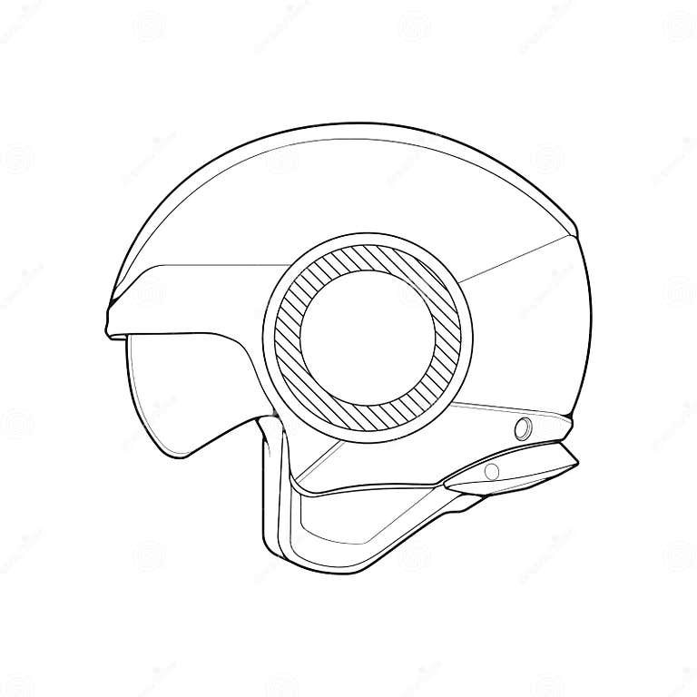 Template Helmet Half Face, Line Art Helmet Vector Illustration, Line ...