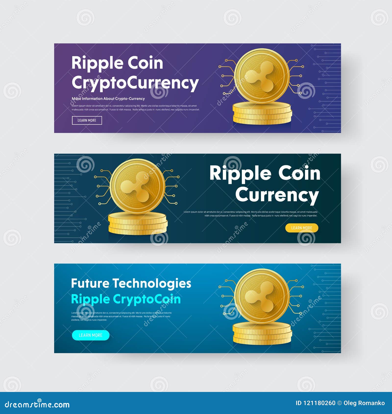 Set Of Horizontal Vector Banners With A Pile Of Gold Coins Crypt ...