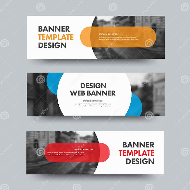 Template of Horizontal Web Banners with Round and Semicircular E Stock ...