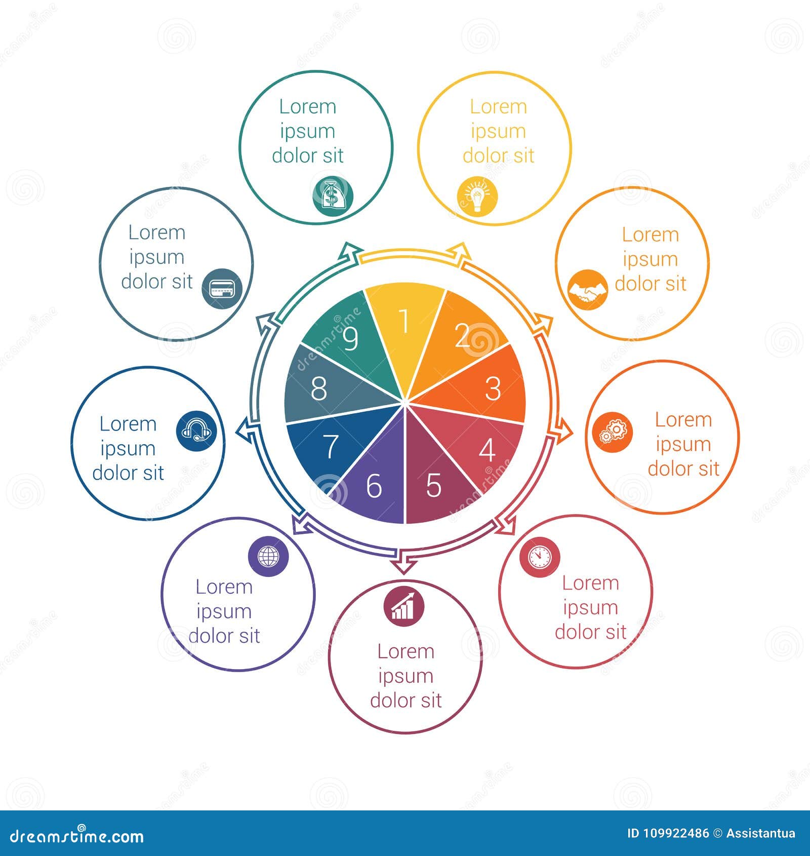 Template for Info Grapchics Diagram 9 Cyclic Processes Stock Vector ...