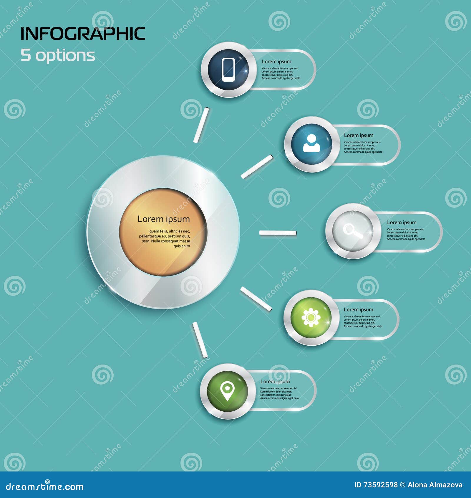 Template Infographic. 5 Options. Red Stock Vector - Illustration of ...