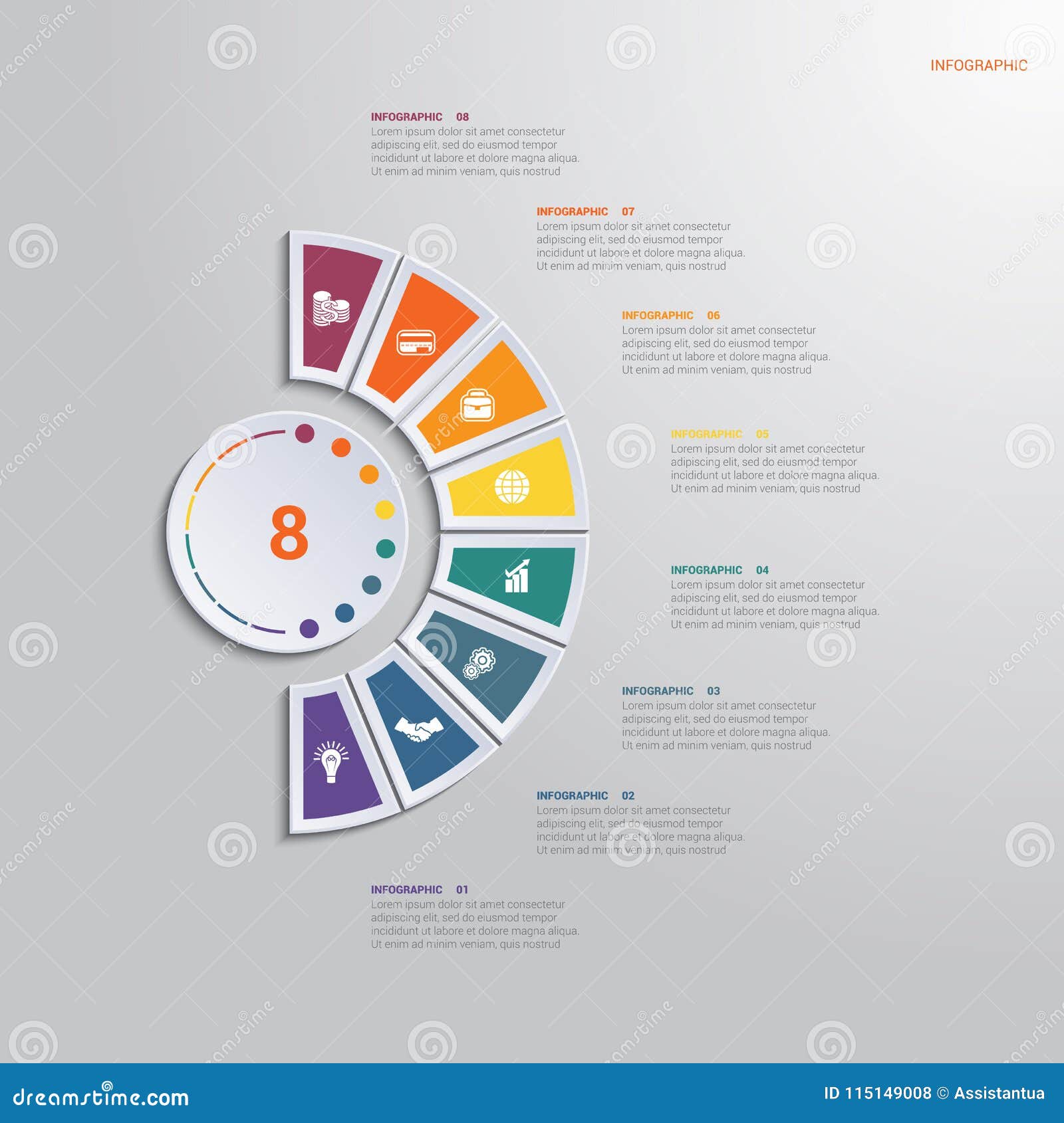 Template Infographic 8 Positions for Text Area. Diagram with ...