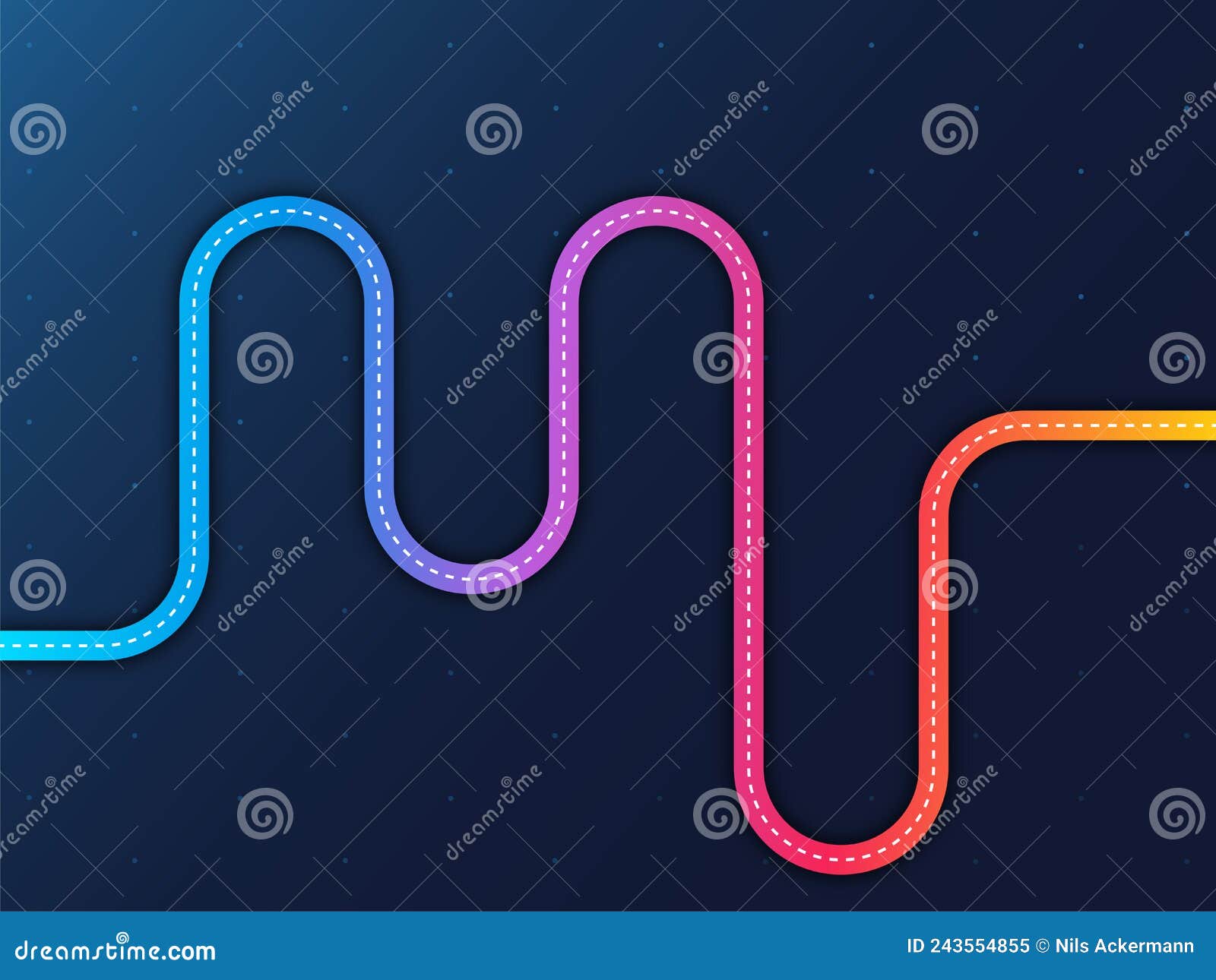 Roadmap With Winding Road And Stop Signs On Stages On Dark Blue ...