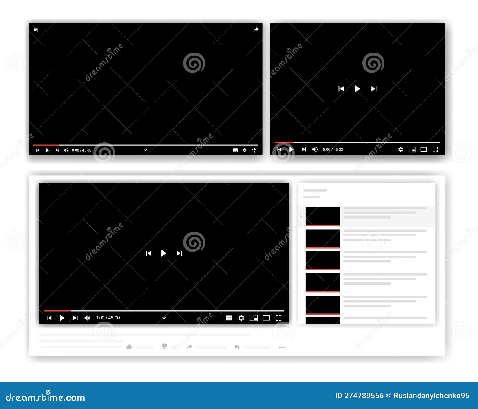Template Interface Video Player. Social Media Concept. Blank Video ...