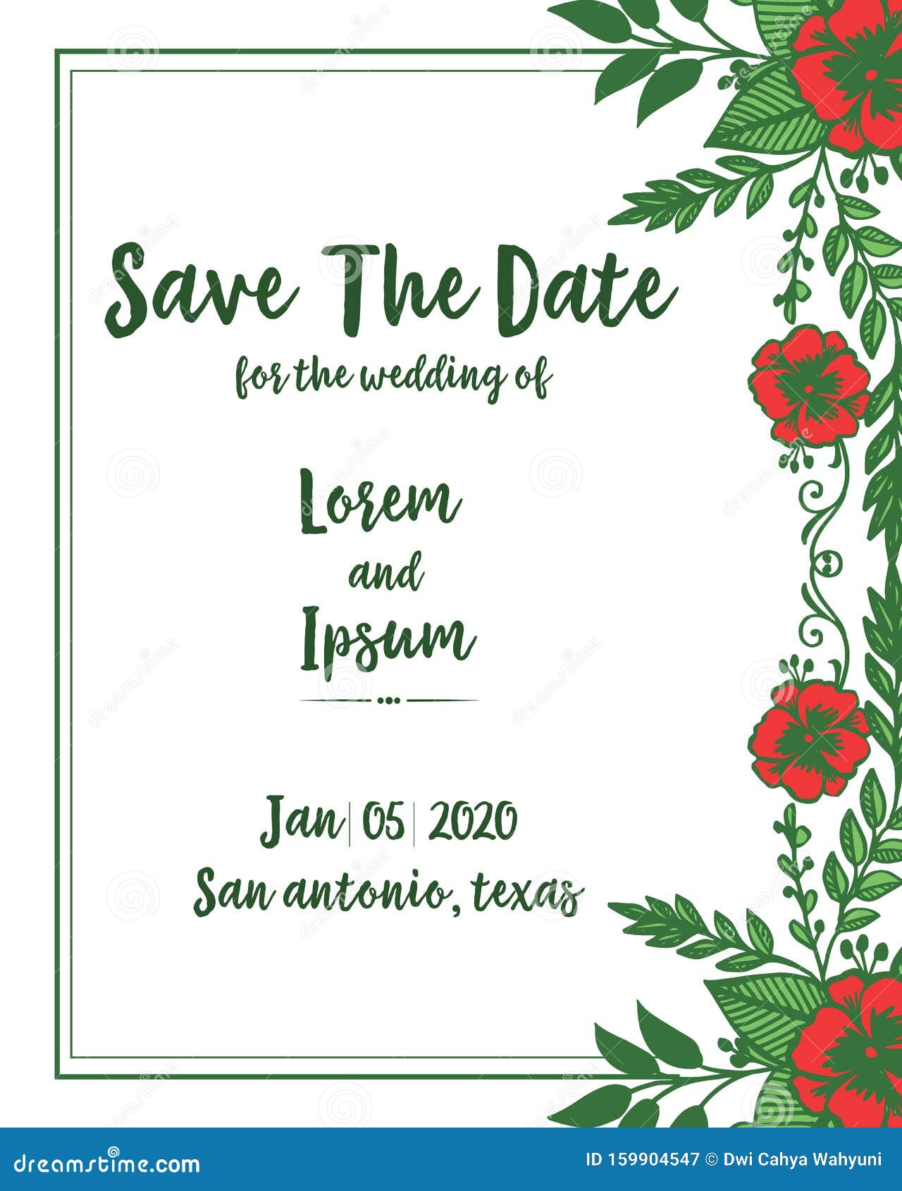 Template of Invitation Card Save the Date, with Beautiful Red Flower ...