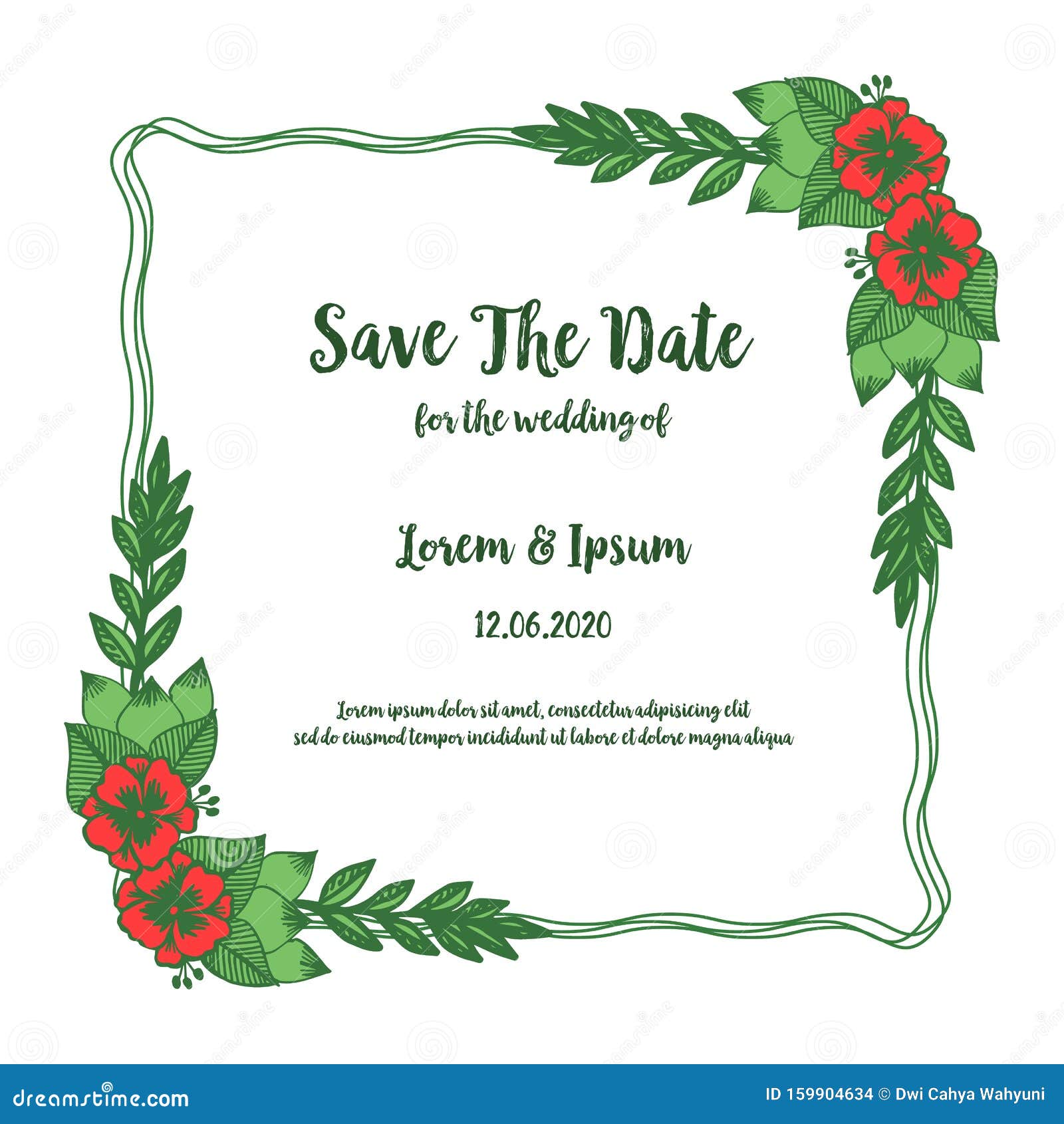 Template of Invitation Card Save the Date, with Beautiful Red Flower ...