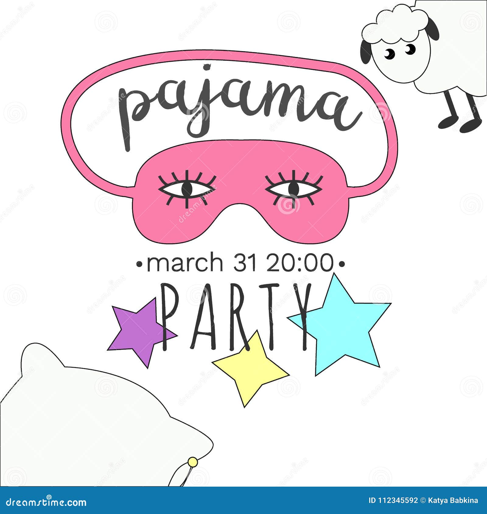 Girly Pajama Party Invitation In Bright Colors Stock Vector