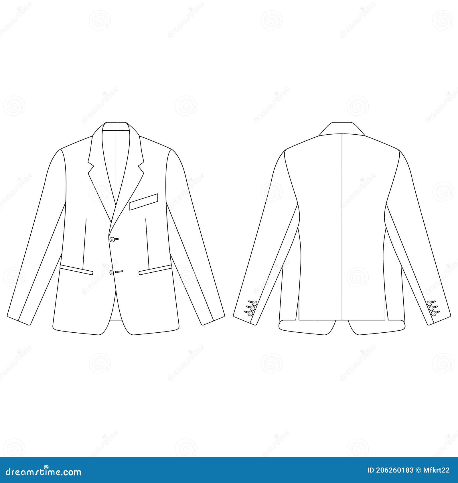 Blazer Vector Line Art Outline Breasted Blazer Collection For Size ...