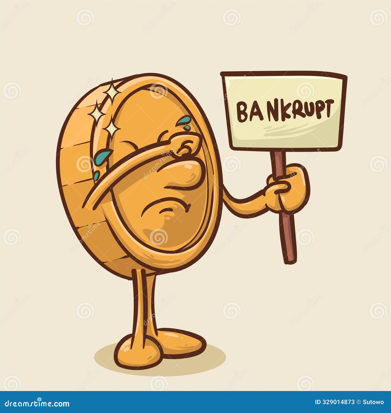 Bankrupt Concept.shine Coin Mascot with Face Sad Crying Holding ...