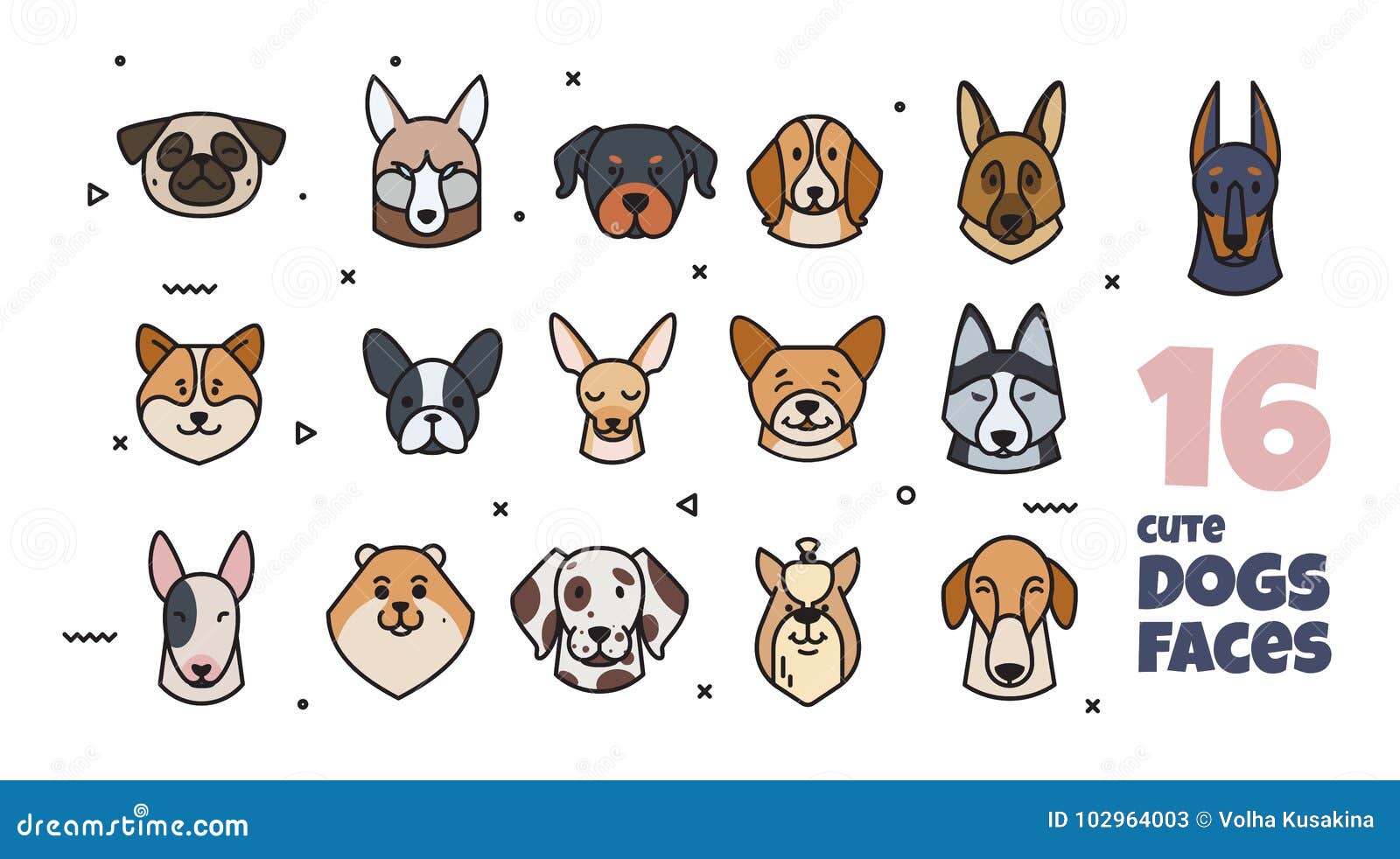 Template Label Design with Different Breeds of Dogs. Stock Vector ...