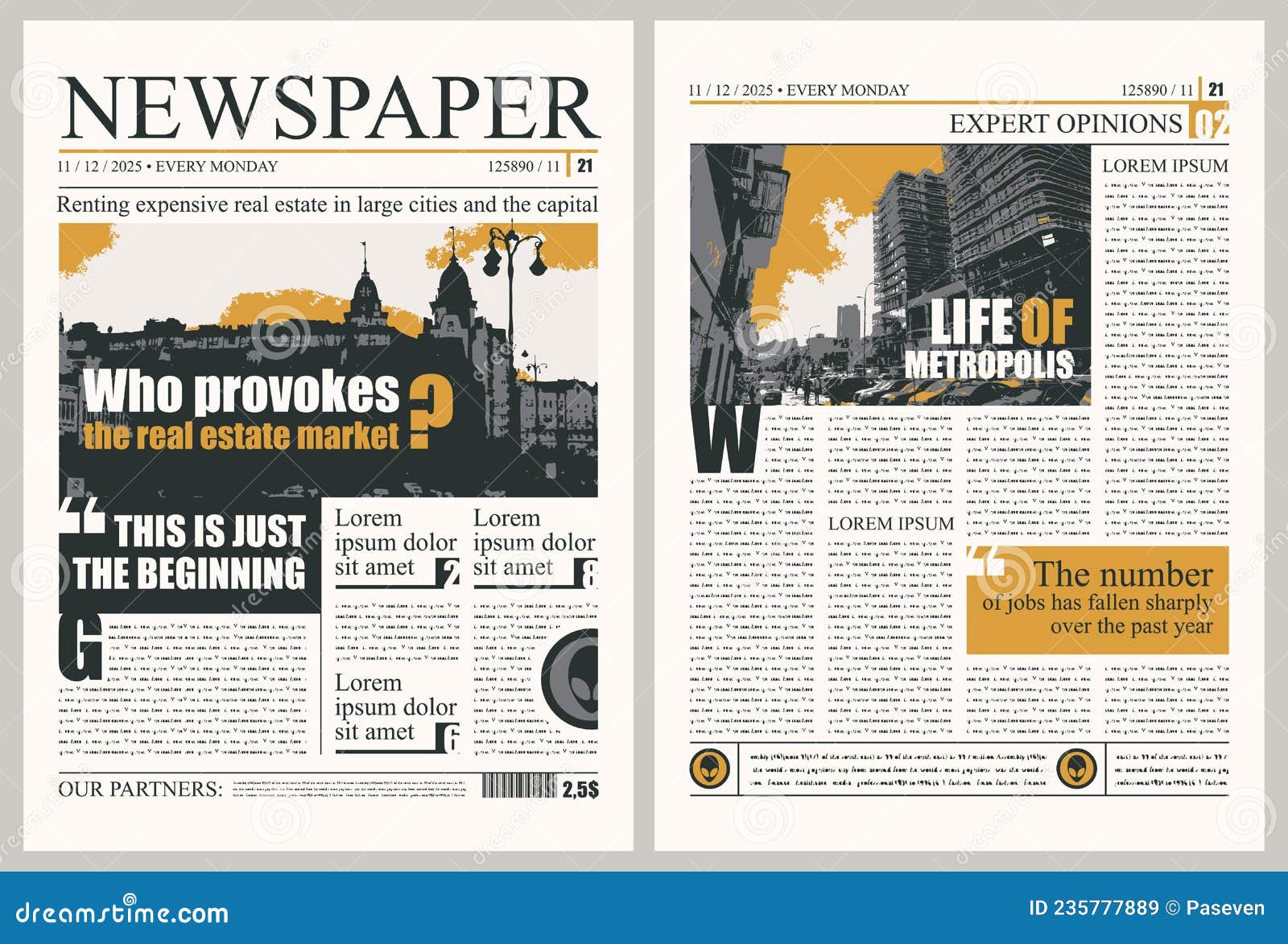 Template for Layout of a Newspaper with Hot News Stock Vector ...