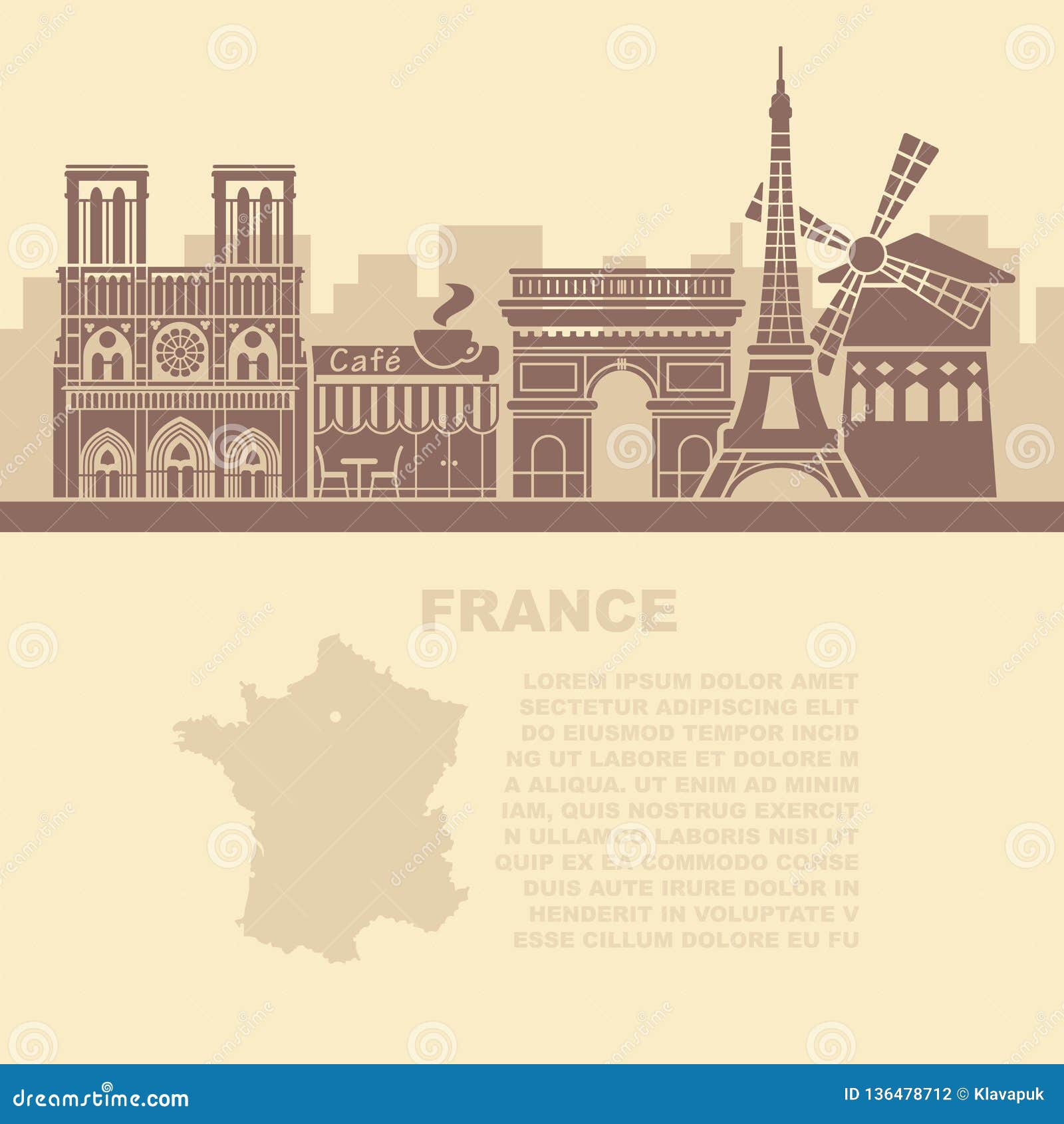 Template Leaflets with a Map of France and Architectural Landmarks of ...